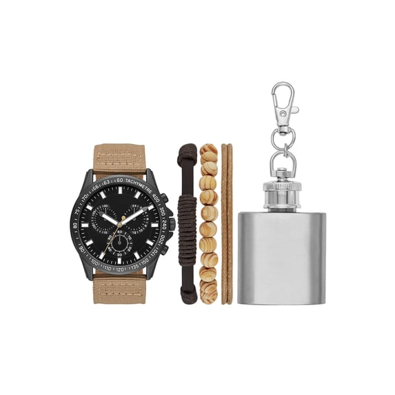 Folio Men's Gunmetal Tone Round Watch with Tan Nylon Strap, Layered ...