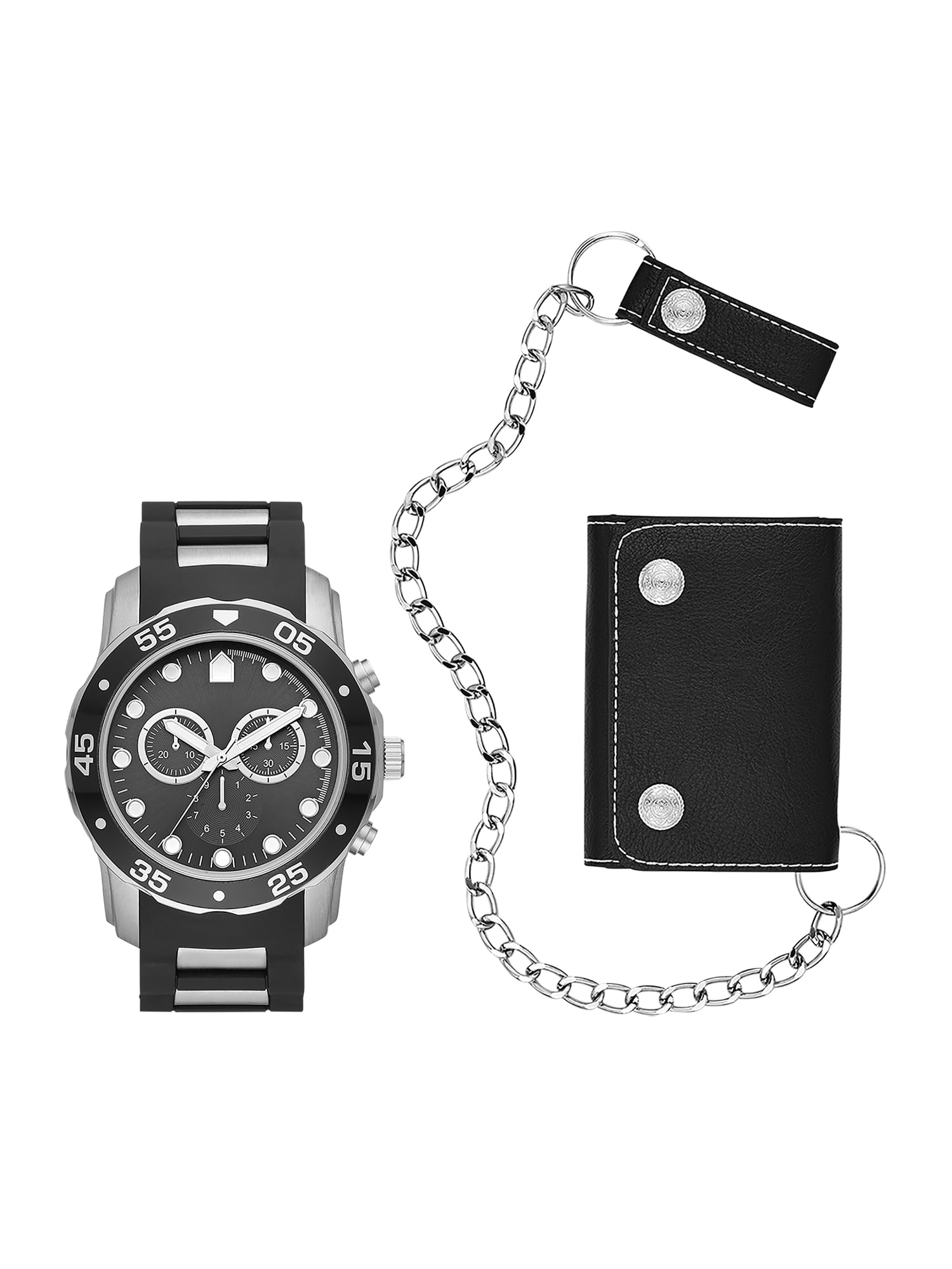 Folio Men's Silver Round Analog Watch with Silver Link and Faux Leather ...