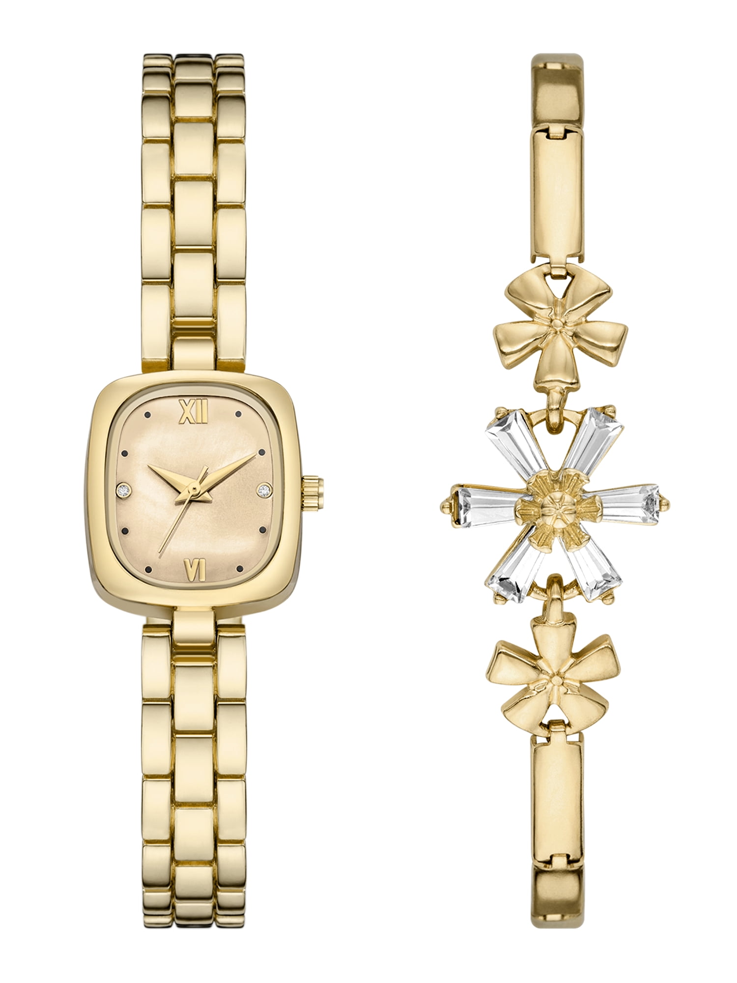 Folio Women’s 2pc Watch & Bracelet Set; 20mm Rectangle Alloy Case ...