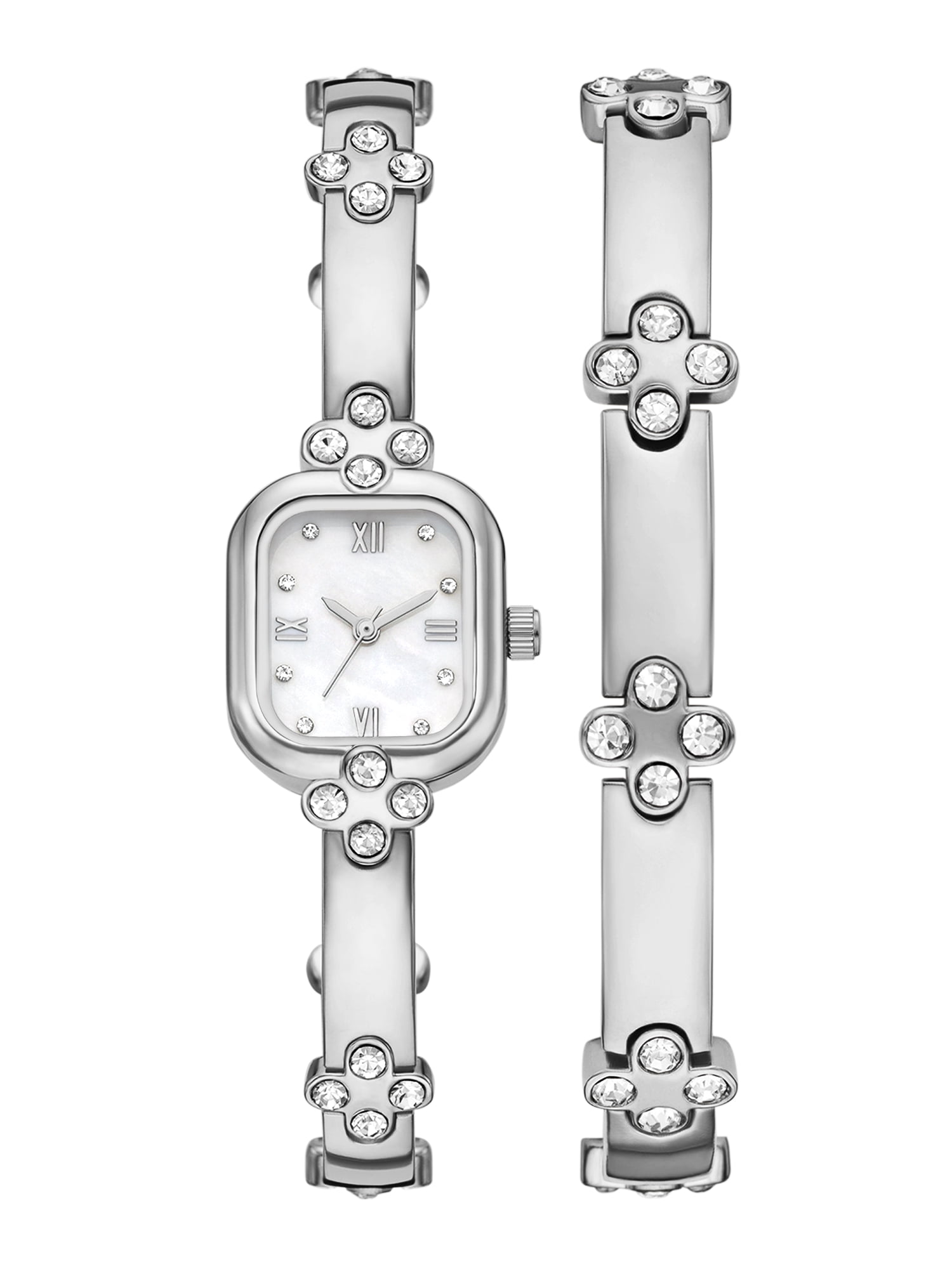 Folio Women’s 2pc Watch & Bracelet Set; 21mm Rectangle Alloy Case ...