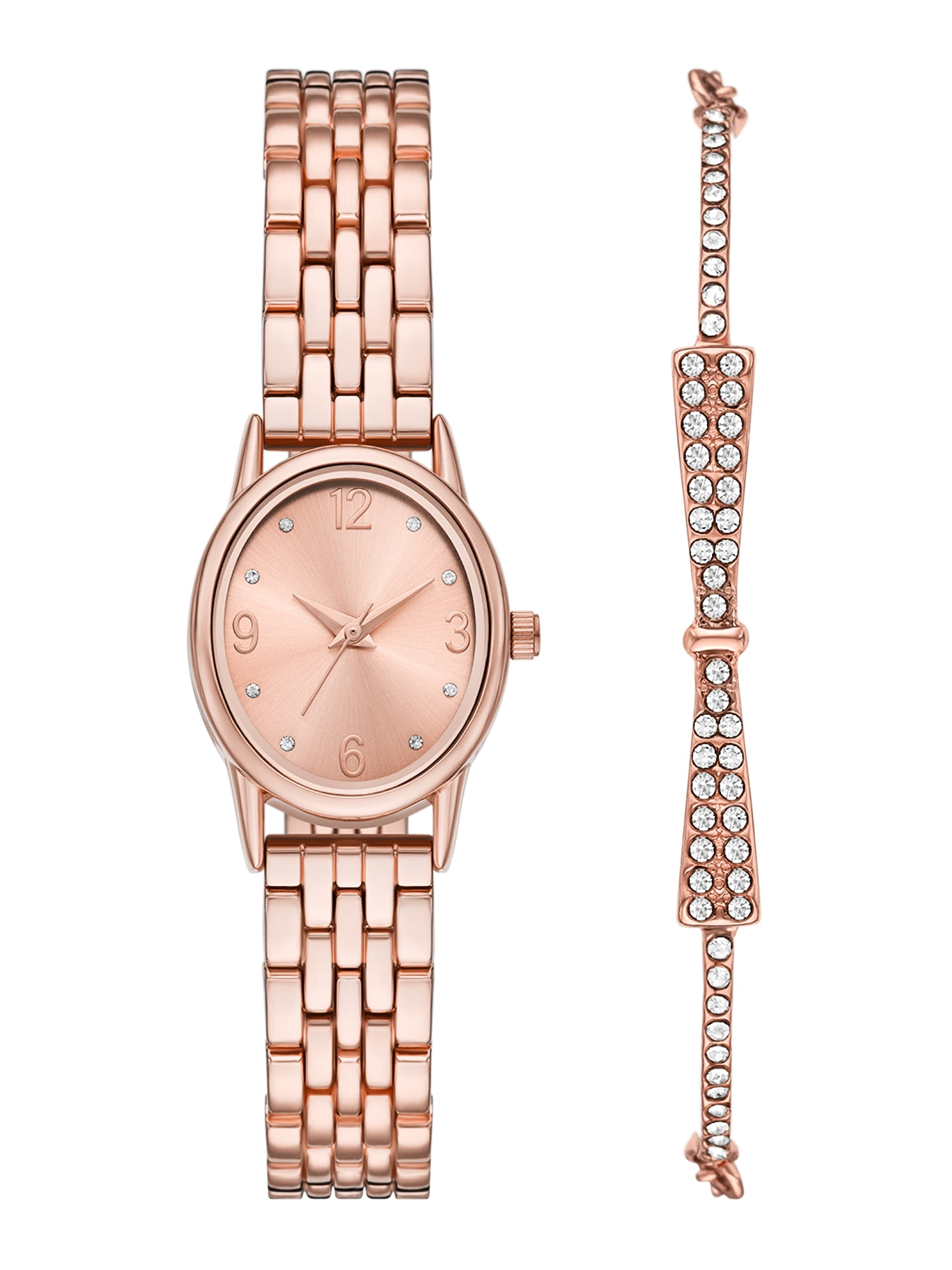 Folio Women’s 2pc Watch & Bracelet Set; 23mm Oval Alloy Case, Metal ...