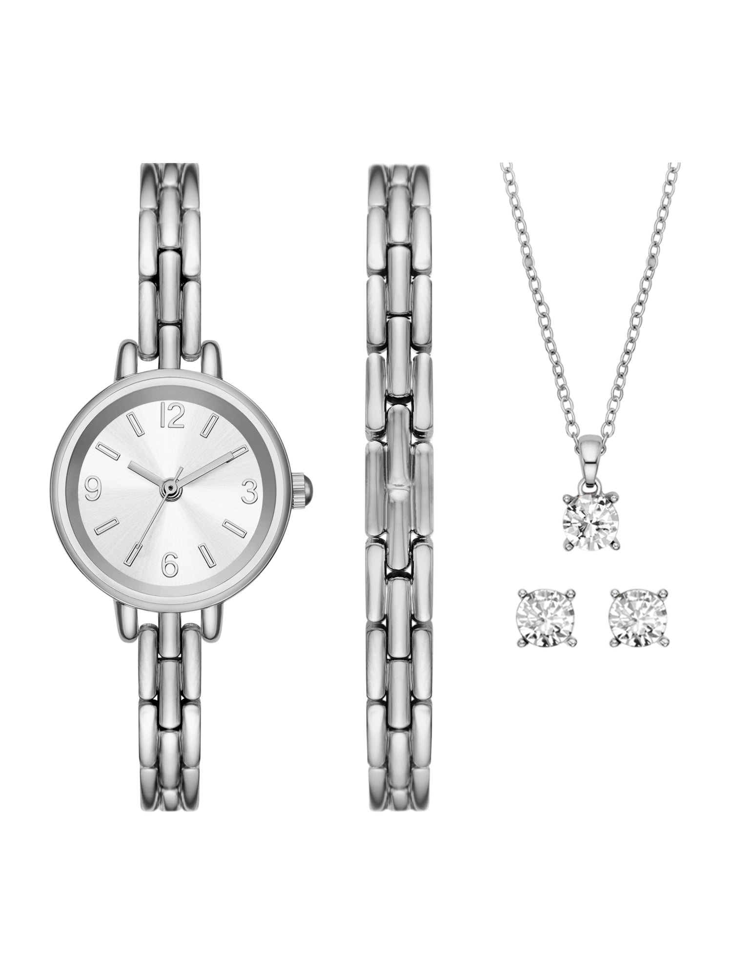 Folio Women's Watch Gift Set: Silver Tone Small Round Case, Silver ...