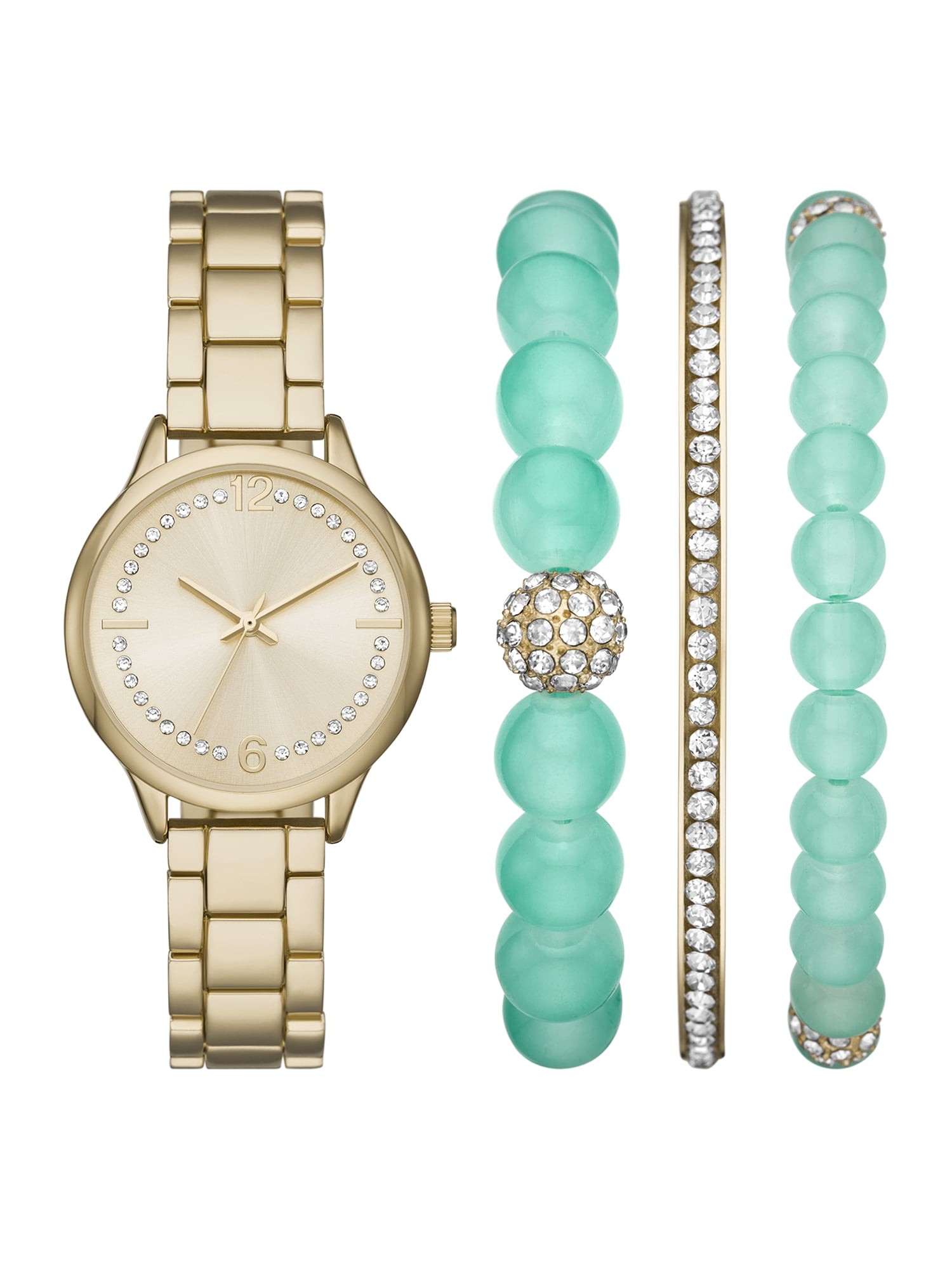 Folio Women's Watch Set: Gold Tone, Crystal-Accented Dial, 3-Link ...