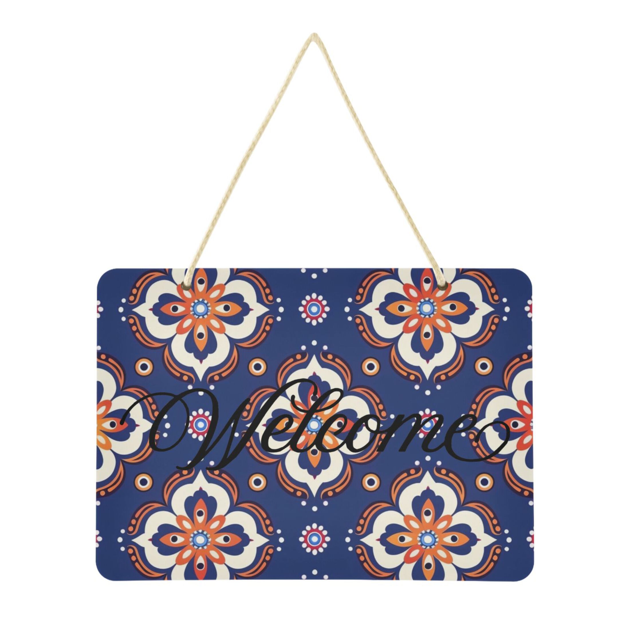 Folk Art Arabesque Welcome Sign Front Door PVC 14x10 inch Hanger Hello ...