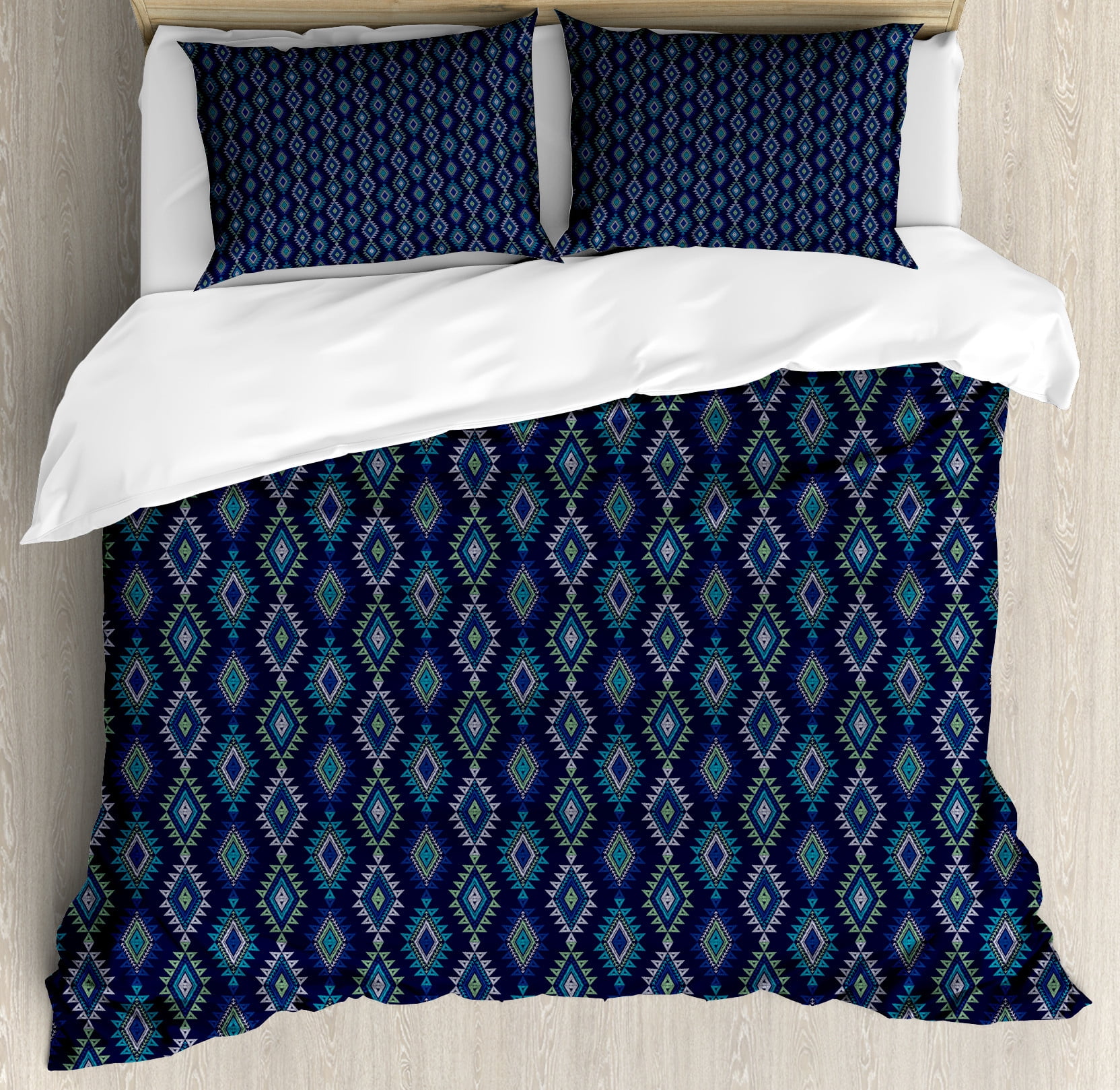 Folk Art Duvet Cover Set, Abstract Traditional Shapes in Ethnic Style ...