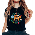 Folk Art Fox & Floral Black S-5XL Women's Cotton Print Tshirt Graphic ...
