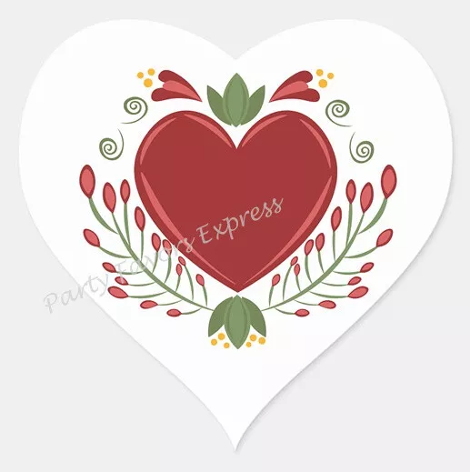 Folk Art Heart Sticker Party Favors Sticker - (Heart Shaped) Envelope ...