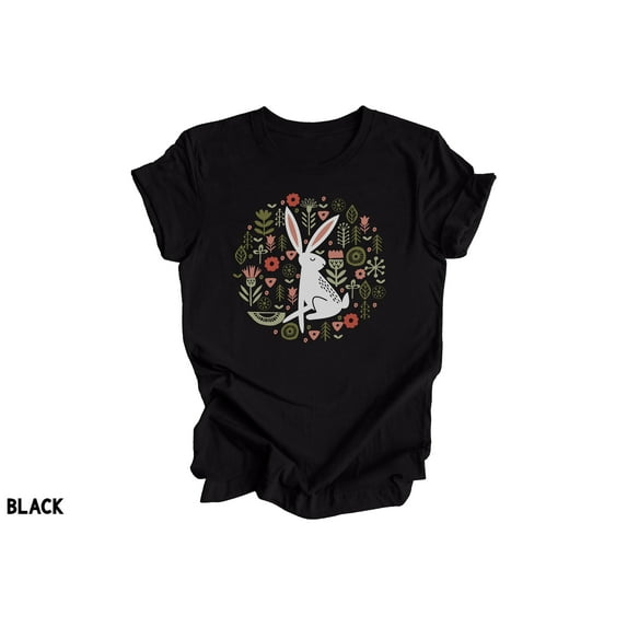 Folk Art Rabbit Tshirt, Flowers Shirt, Bunny Tee, Easter Spring, White ...