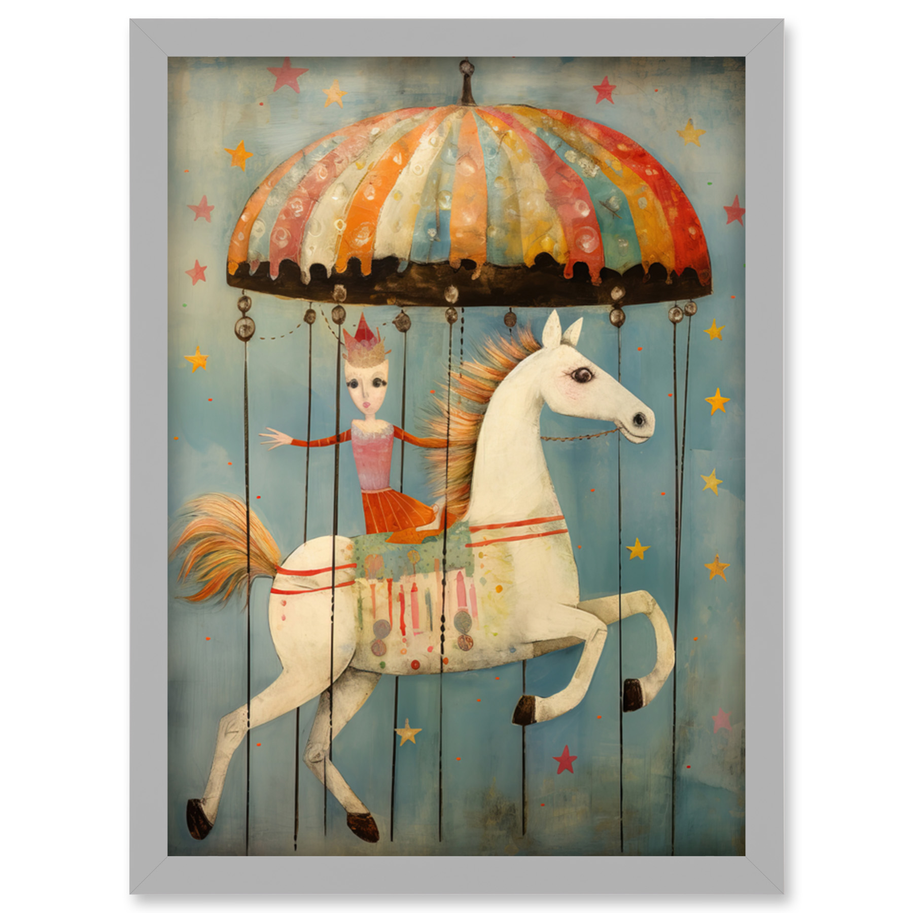 Folk Art Whimsical Carousel Fairground Kids Girls Bedroom Artwork Soft ...