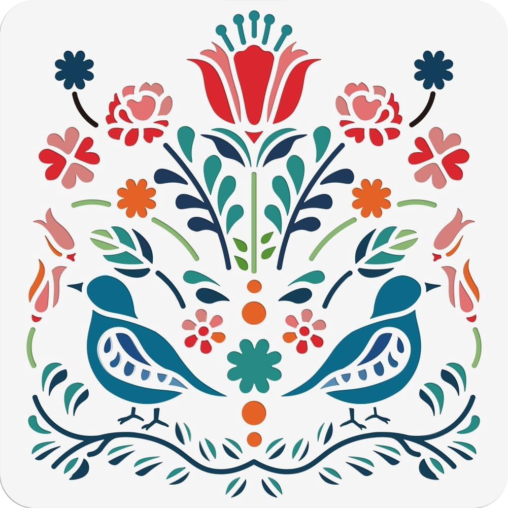 Folk Arts Painting Stencil 11.8x11.8 Inch Splicing Flower Stencils ...