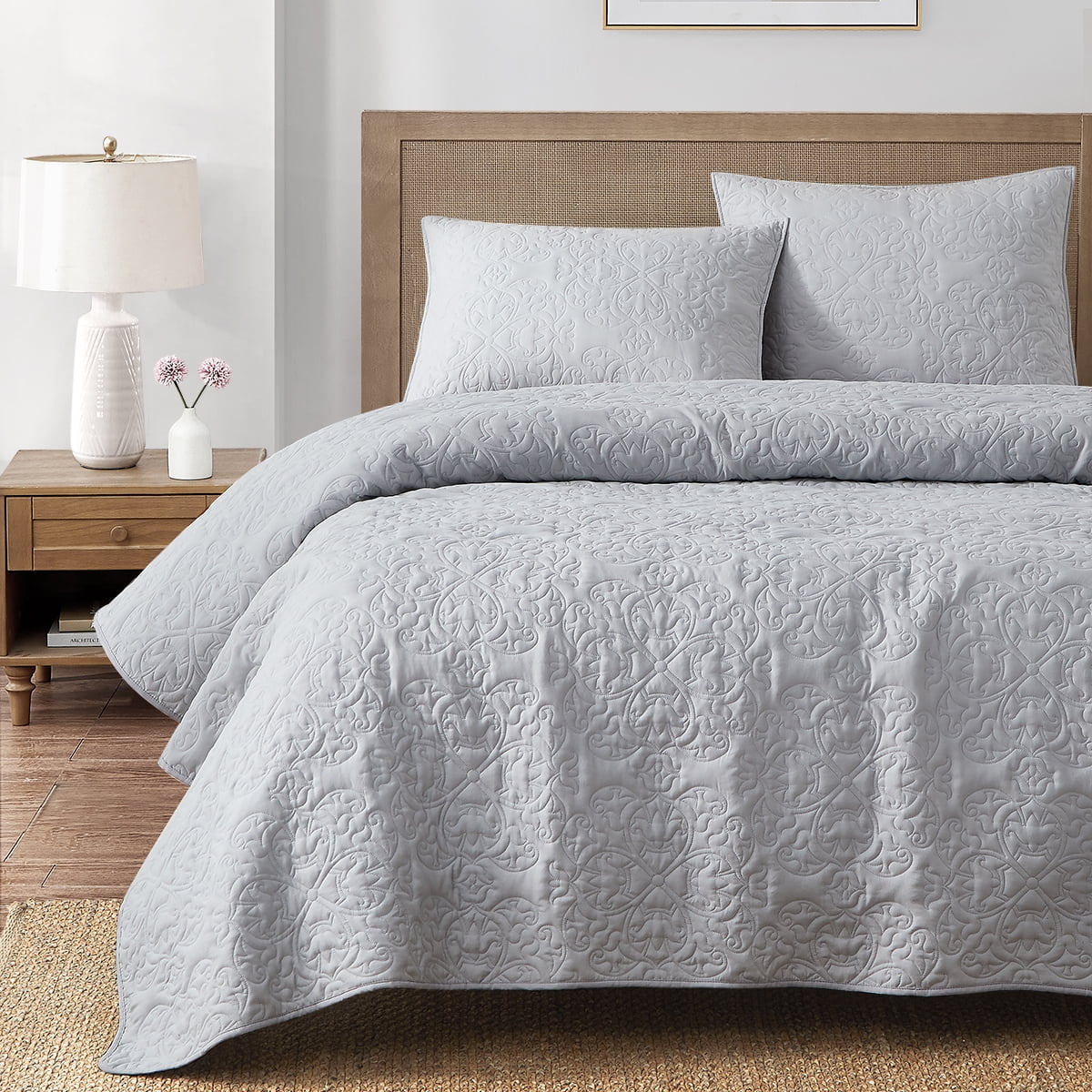 Folk Bradley Printed 3 Piece Quilt Set with Ogee Quilting-Grey ...