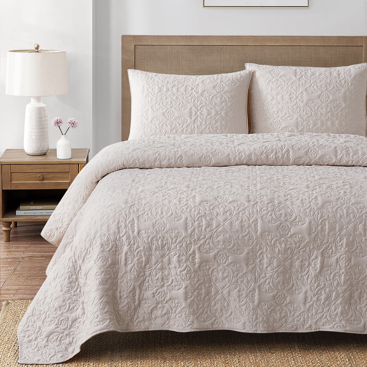 Folk Bradley Printed 3 Piece Quilt Set with Ogee Quilting-Tan - Walmart.com