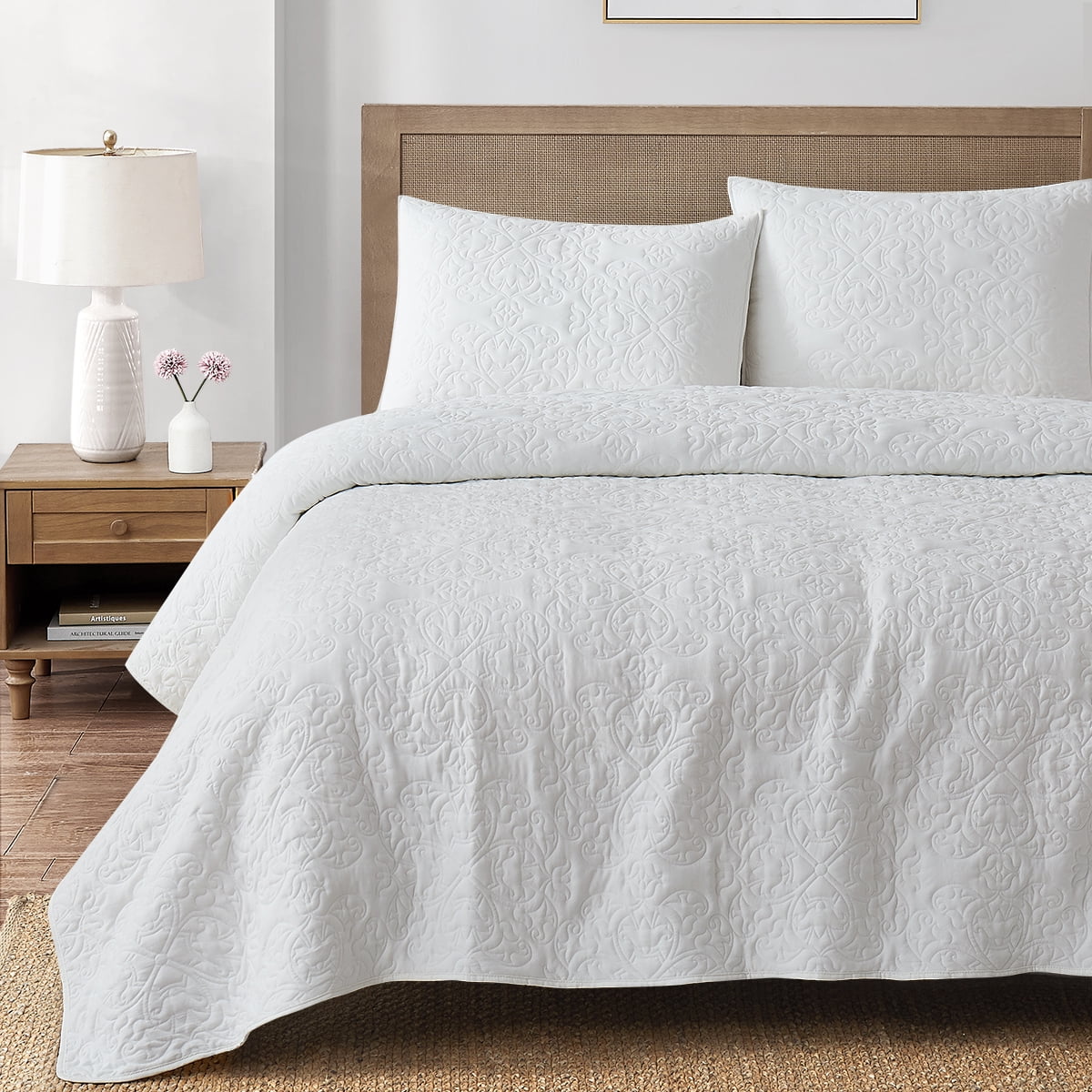 Folk Bradley Printed 3 Piece Quilt Set with Ogee Quilting-White ...