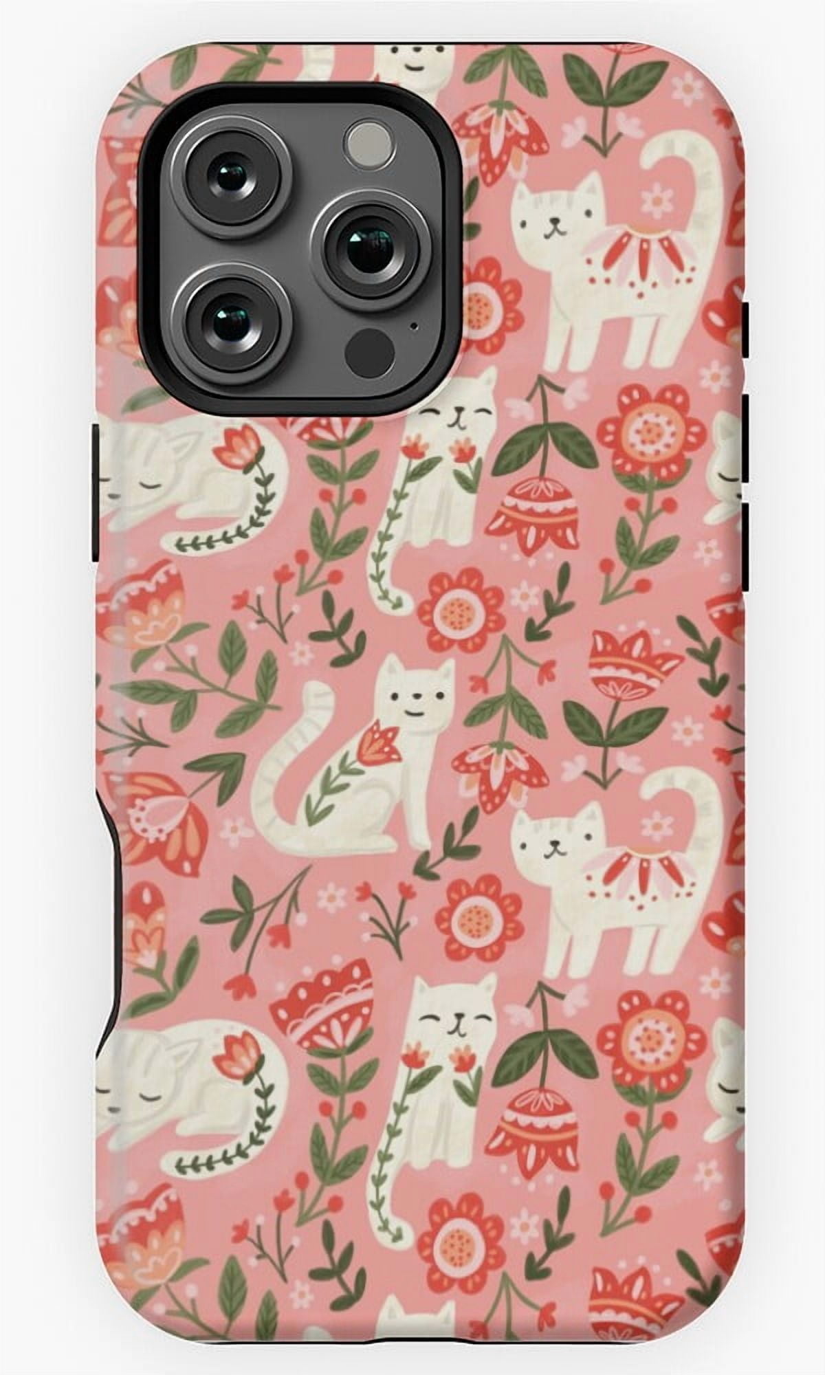 Folk Cat Pattern Retro Whimsical Illustration Phone Case for iPhone 16 ...