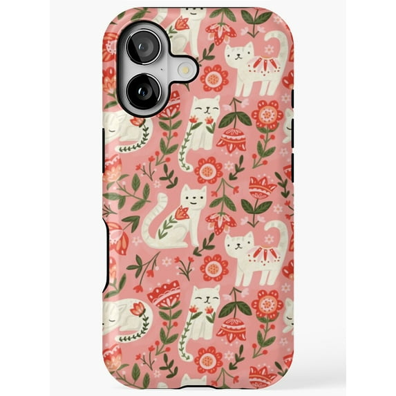 Folk Cat Pattern iPhone Case Compatible with iPhone 11 12 13 14 15 16 ...