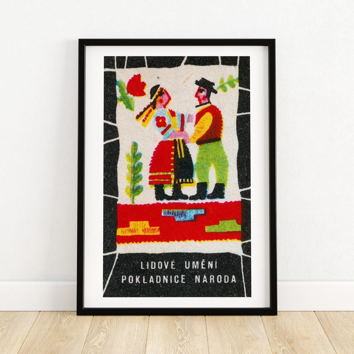 Folk Couple - Matchbox Print - Czech Wall Art - Vintage Czech Art ...