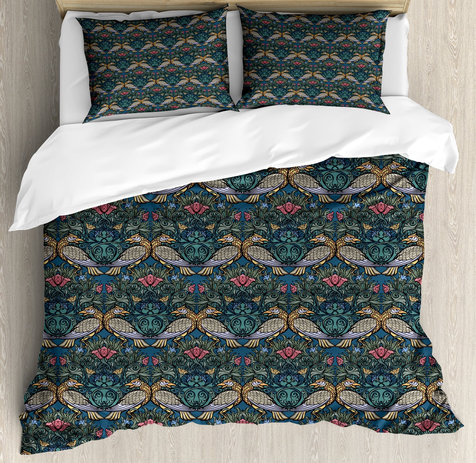 Folk Duvet Cover Set, Victorian Style Composition with Cartoonish ...