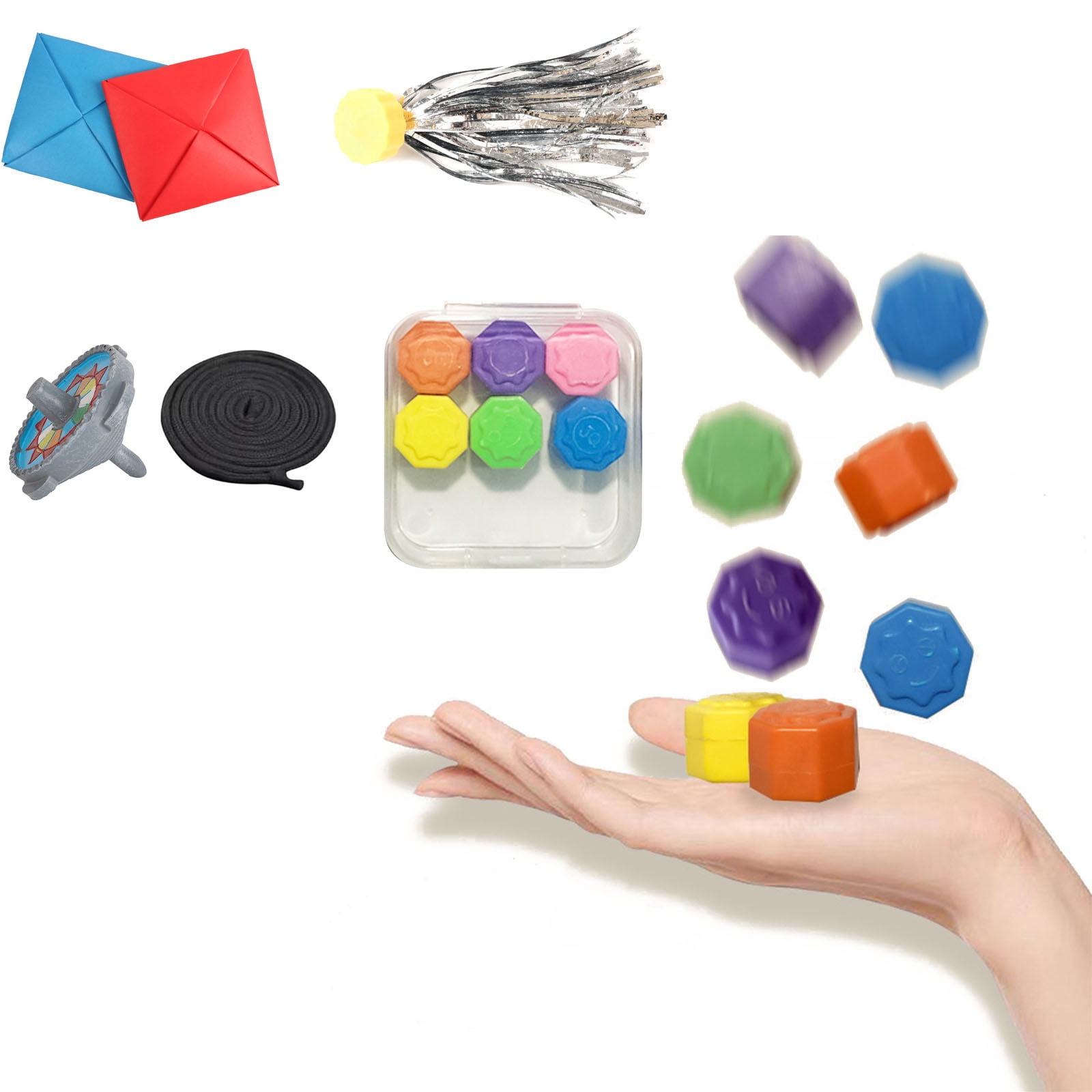 Folk Game Set | Traditional Gong-gi and Spinning Top Kit | Family ...