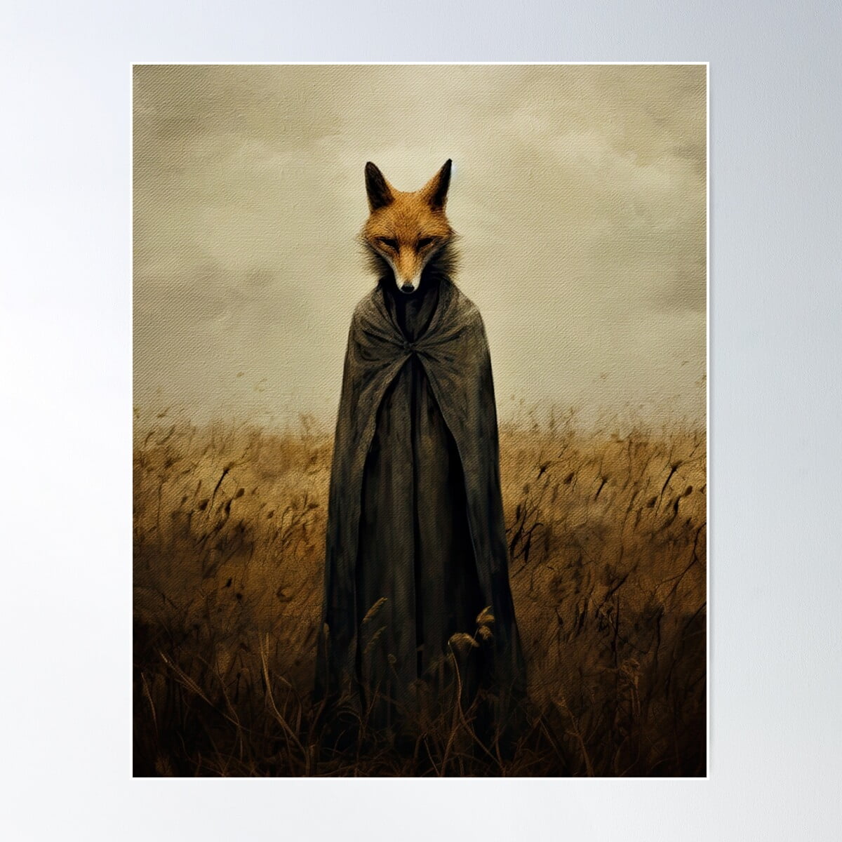 Folk Horror Fox In Field Poster Wall Art, Modern Wall Decor For Living ...