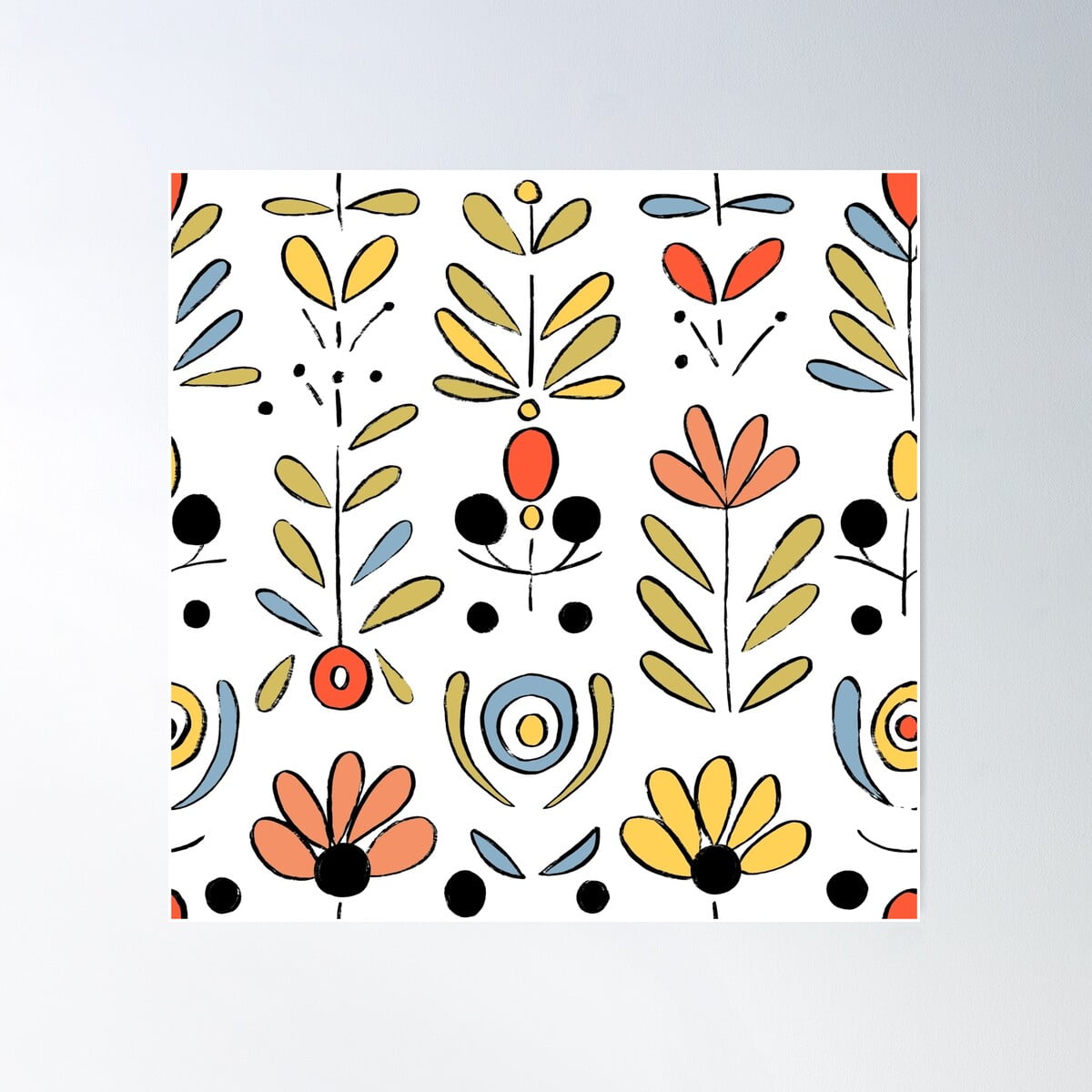 Folk Minimal Daisy Pattern Poster Wall Art, Modern Wall Decor For ...