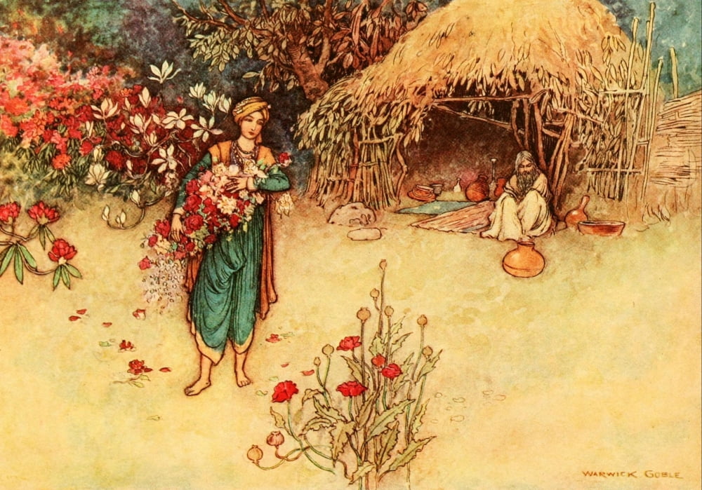 Folk Tales of Bengal 1912 At dawn he cut flowers Canvas Art - Warwick ...