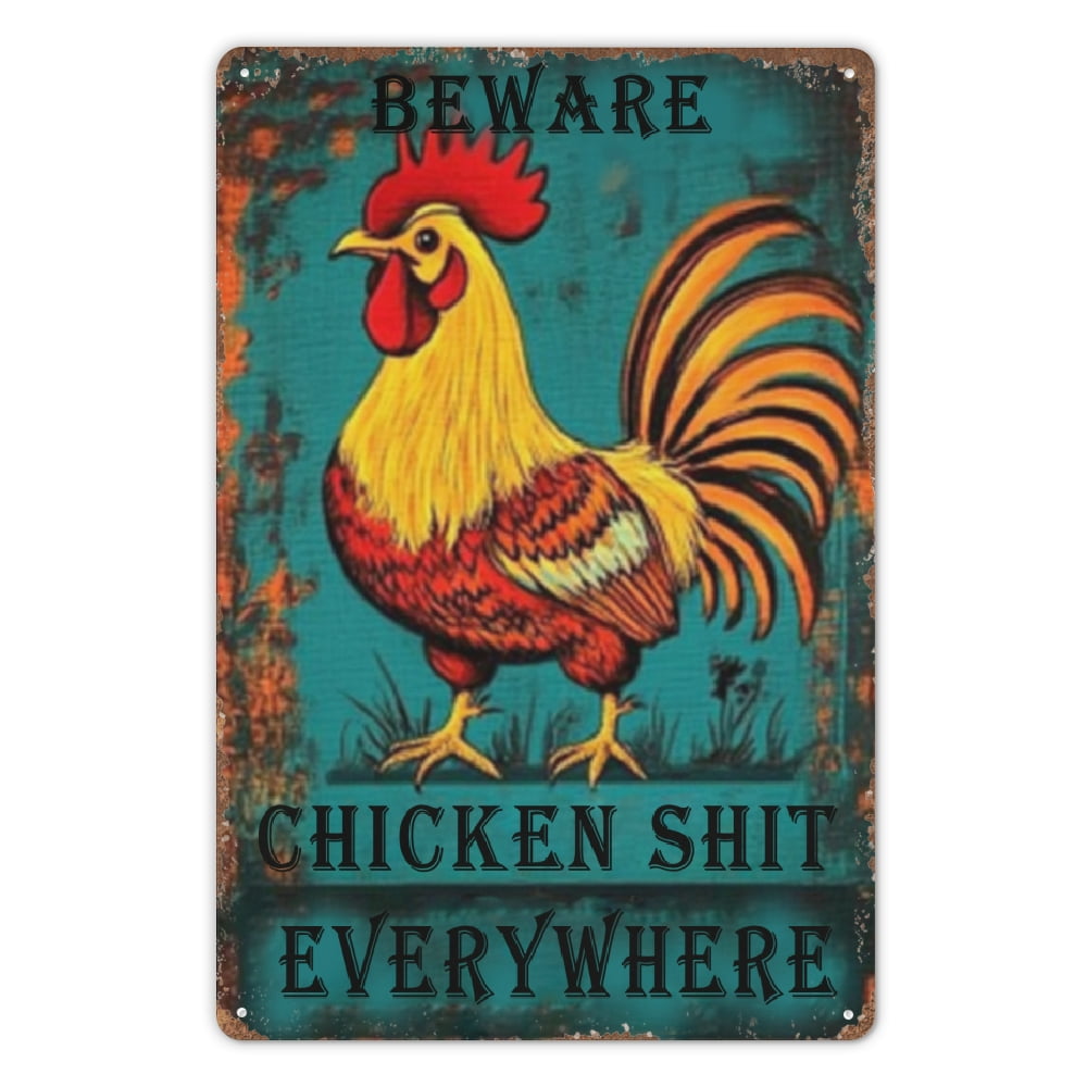 Folk art chickens and rooster Metal Tin Signs Decorative Plaque, 12"x8", General Fit, No ...