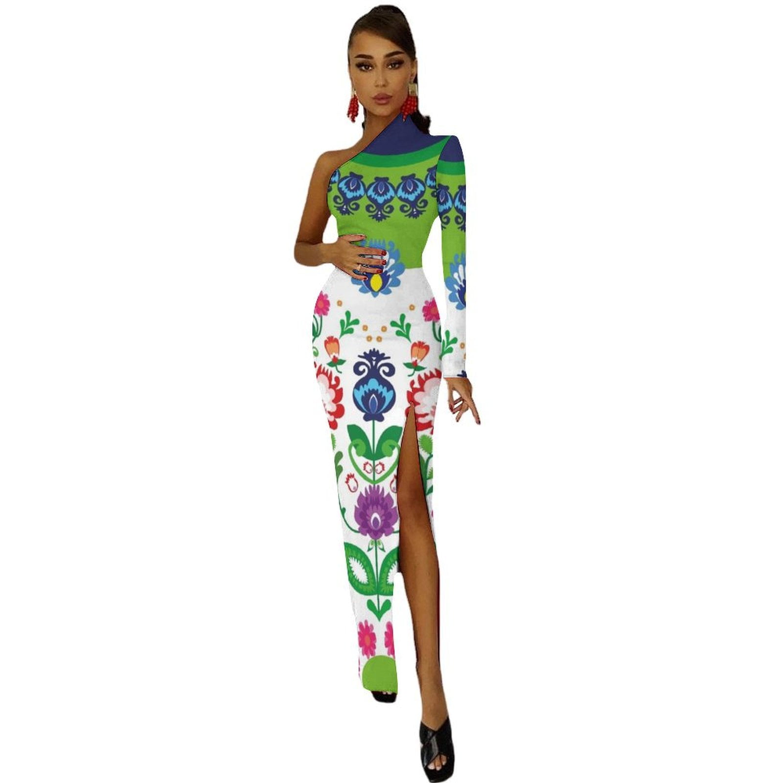 Folk heart beautiful polish folk motif - white Half Dleeve Split Dress ...