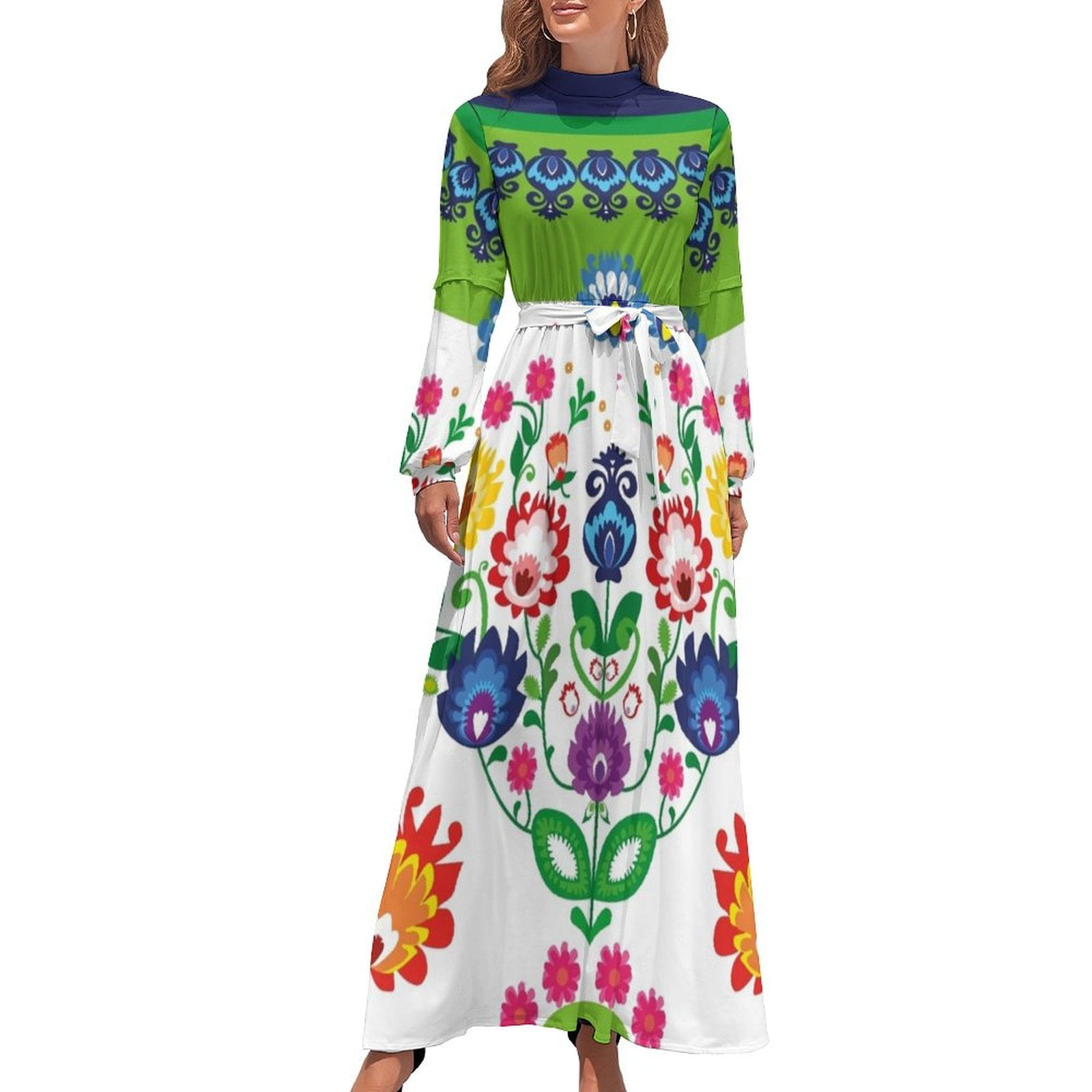 Folk heart beautiful polish folk motif - white Long Dress Women dresses ...