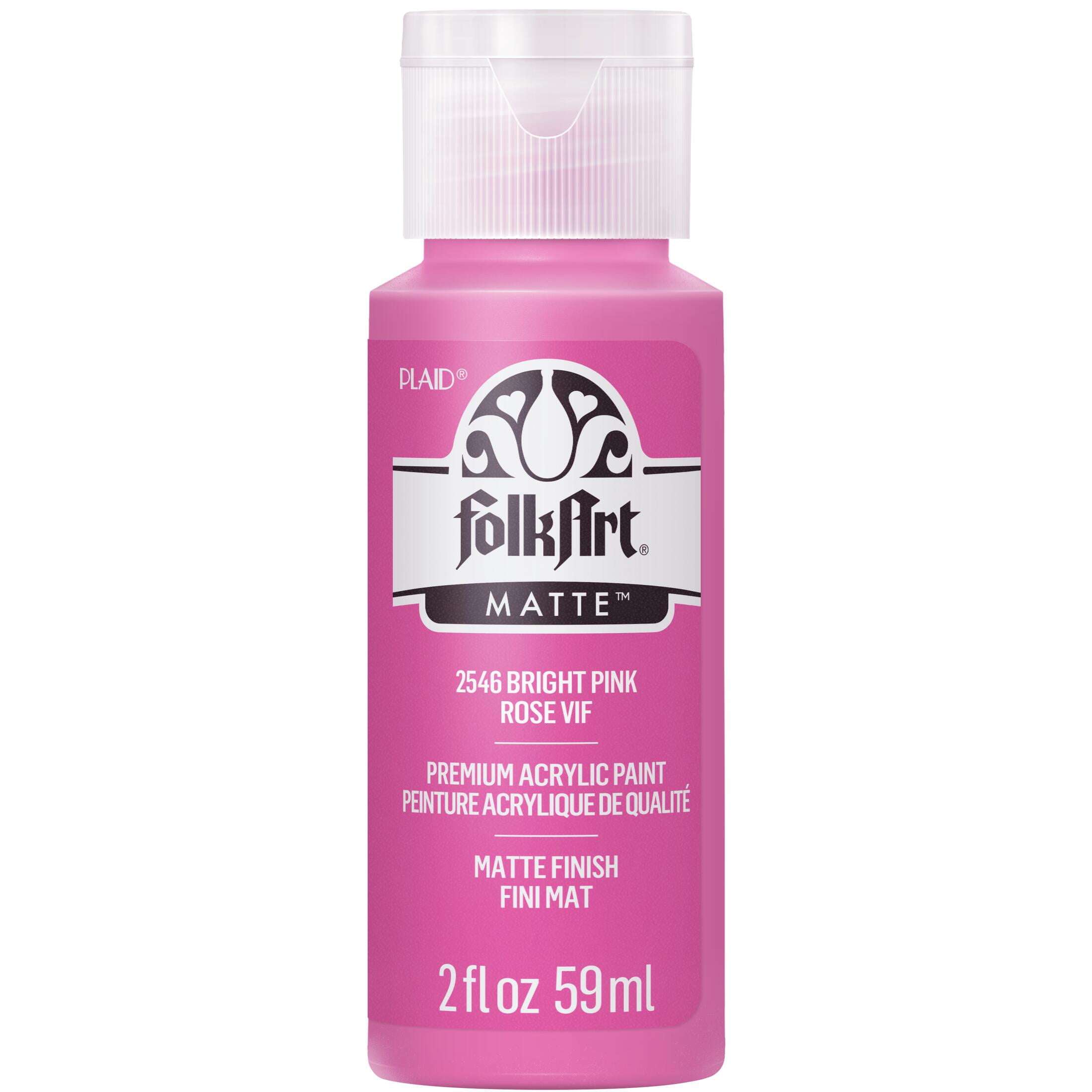 FolkArt Acrylic Craft Paint, Matte Finish, Bright Pink, 2 fl oz ...