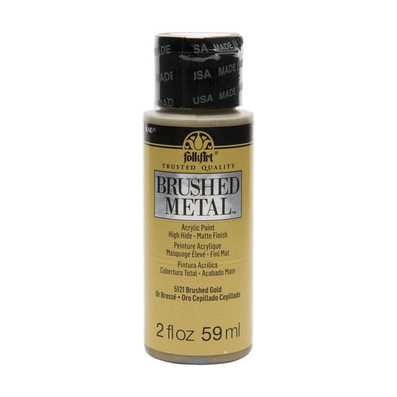 FolkArt Brushed Metal Acrylic Paint, Matte Finish, Brushed Gold, 2 fl ...