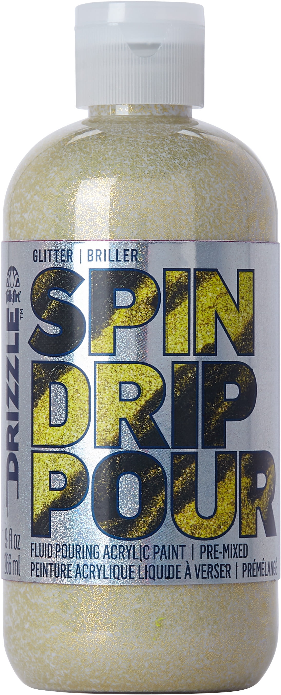 FolkArt Drizzle Glitter Pre-Mixed Fluid Pouring Acrylic Paint, Gold ...