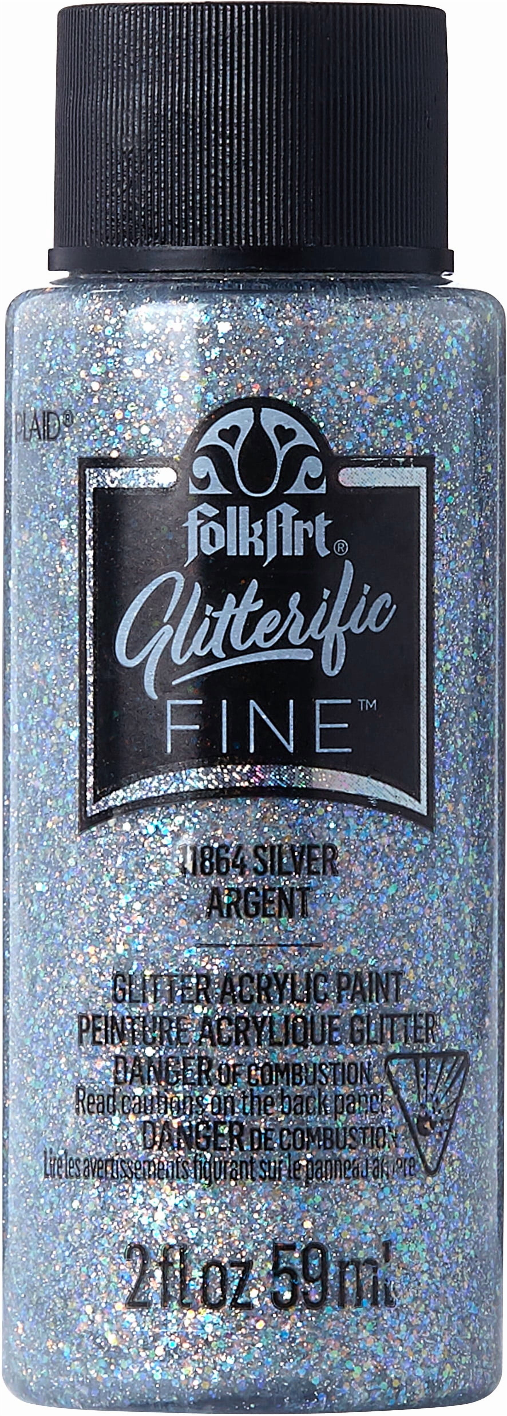 FolkArt Glitterific Fine Acrylic Craft Paint, Silver, 2 fl oz, Glittery ...