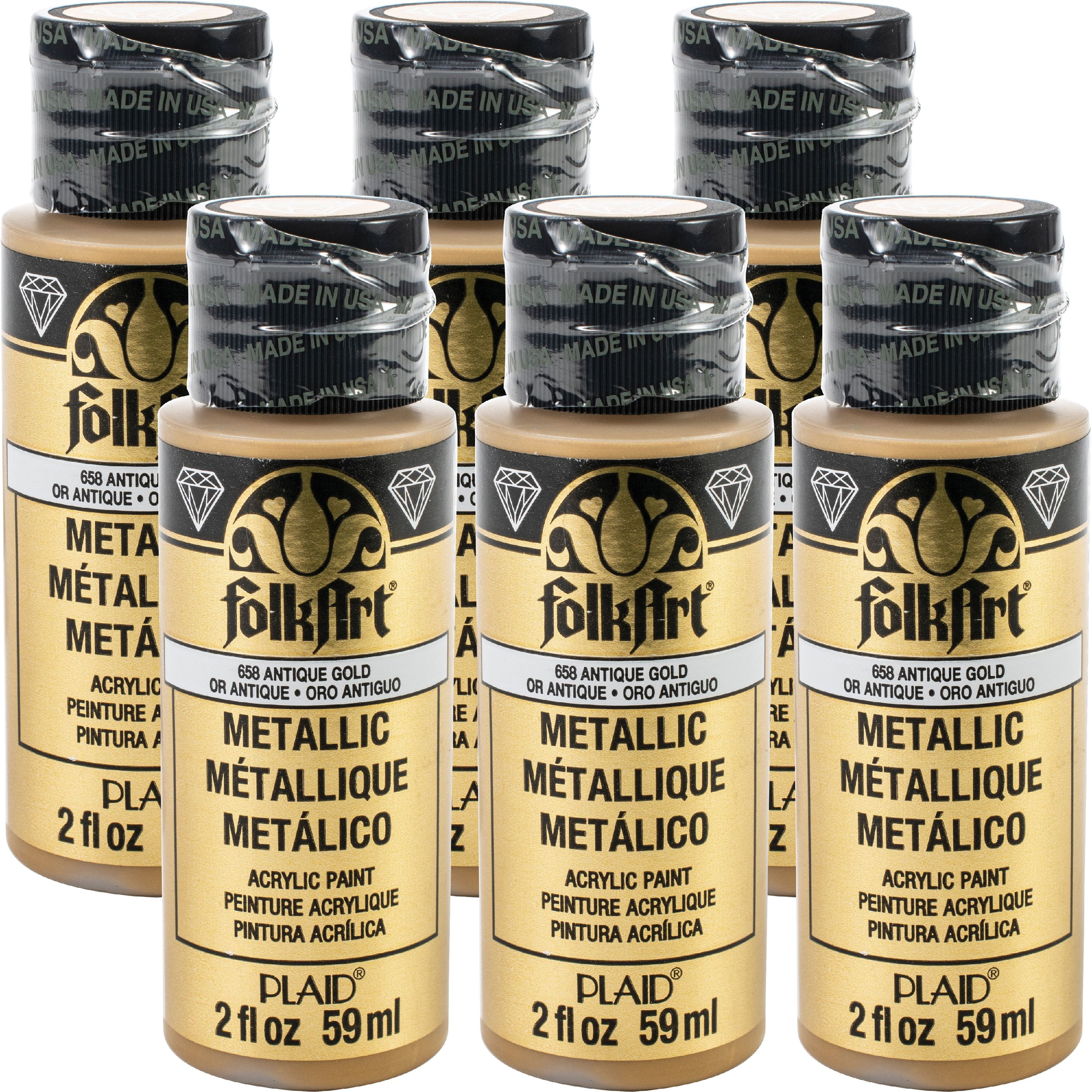FolkArt Metallic Acrylic Paint 2oz-Antique Gold-Multipack Of 6 ...