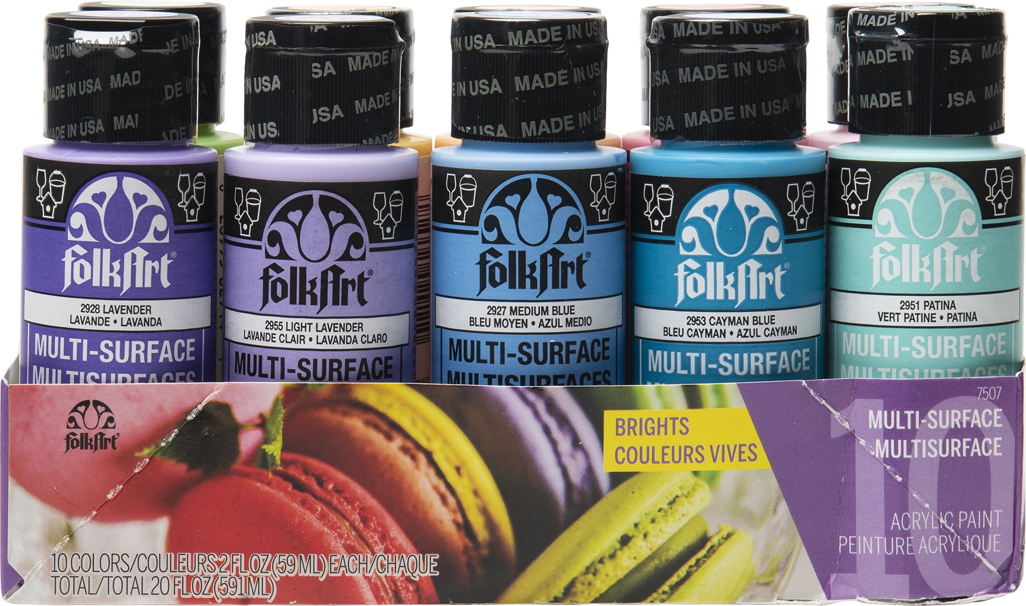 FolkArt 7507E Multi-Surface Acrylic Craft Paint Set, Satin Finish ...