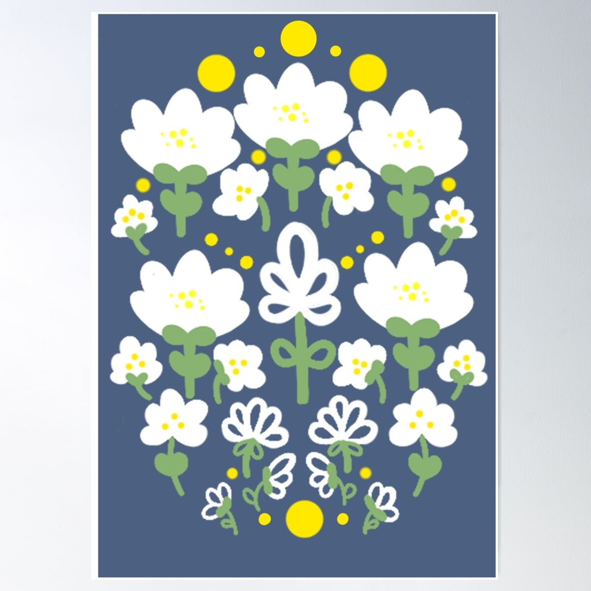 Folkart Cottagecore White Flowers Poster Wall Art, Modern Wall Decor ...