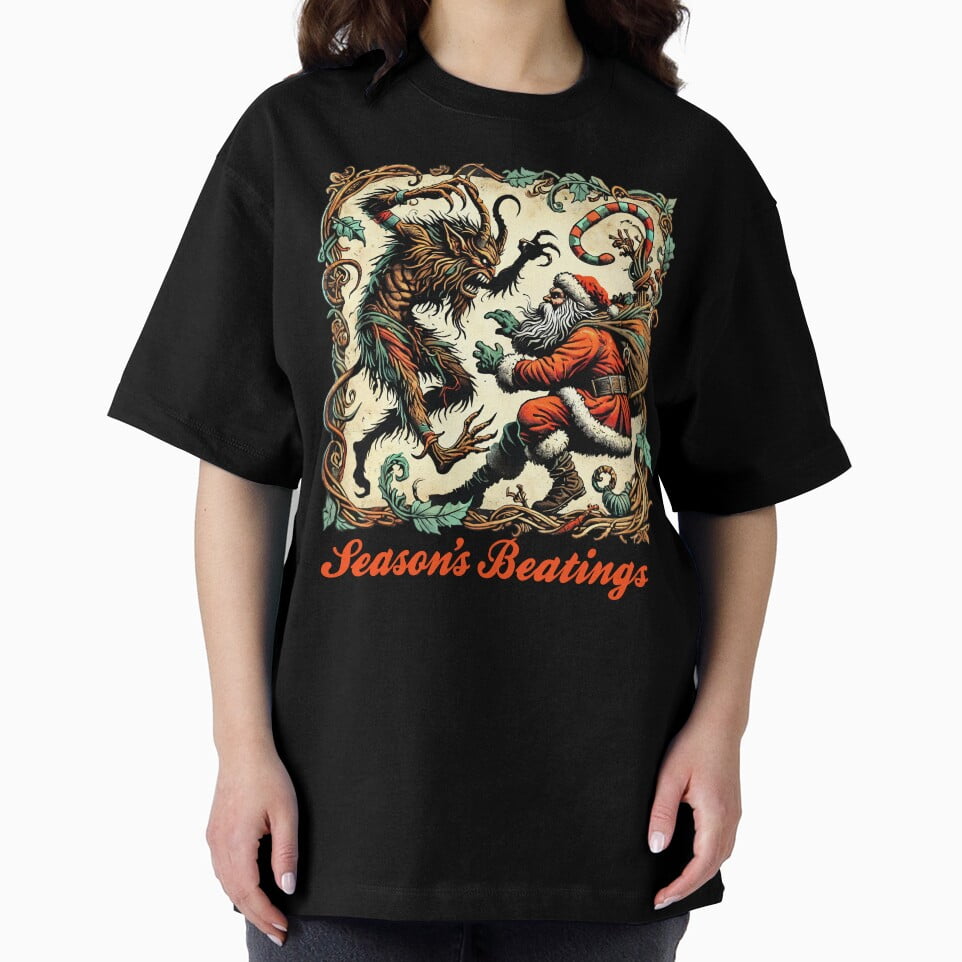 Folklore Figure Vs Festive Cheer Season's Beatings Dark Humor Unisex T ...