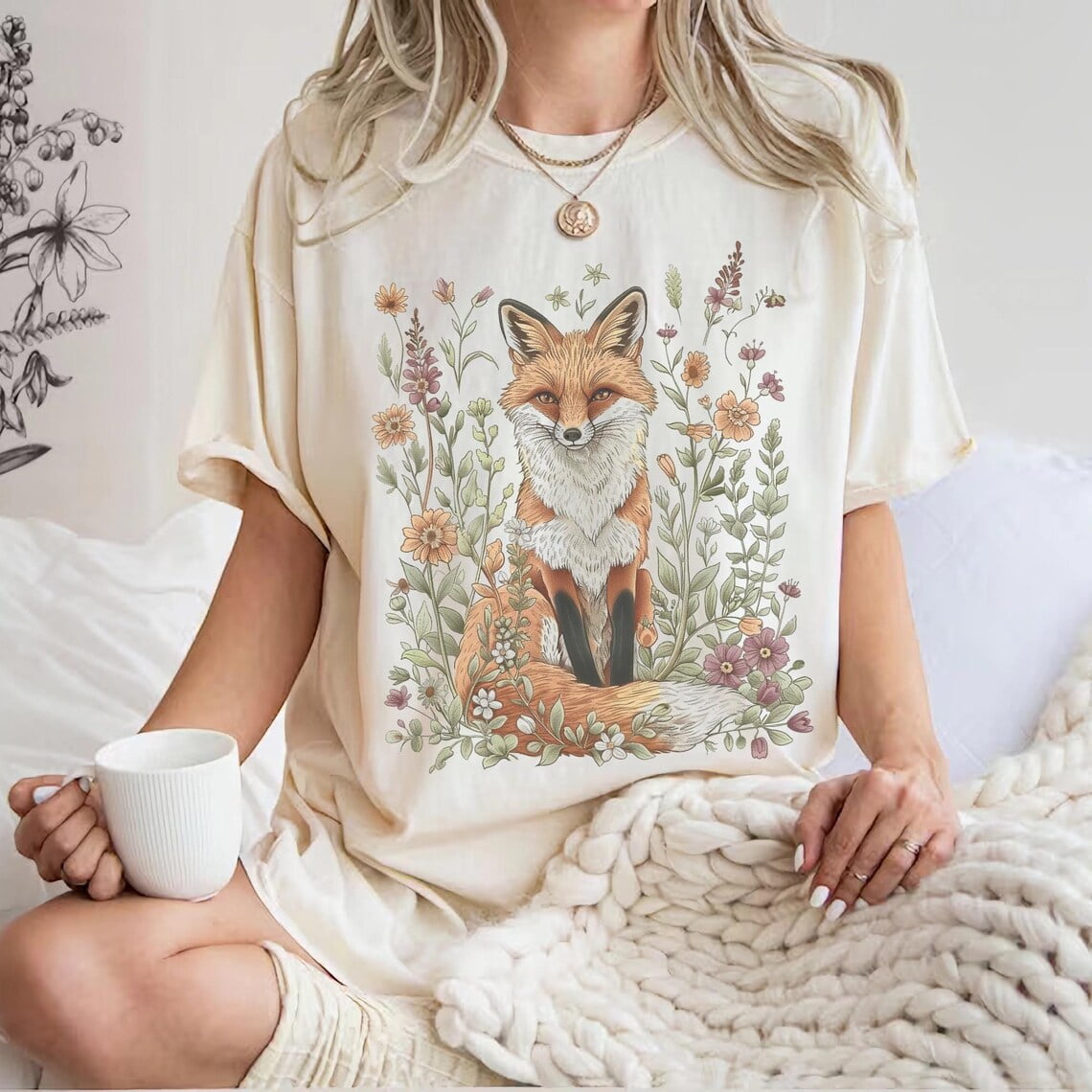 Folklore Fox Floral Cottagecore Shirt, Fox And Moon Shirt, Medieval ...