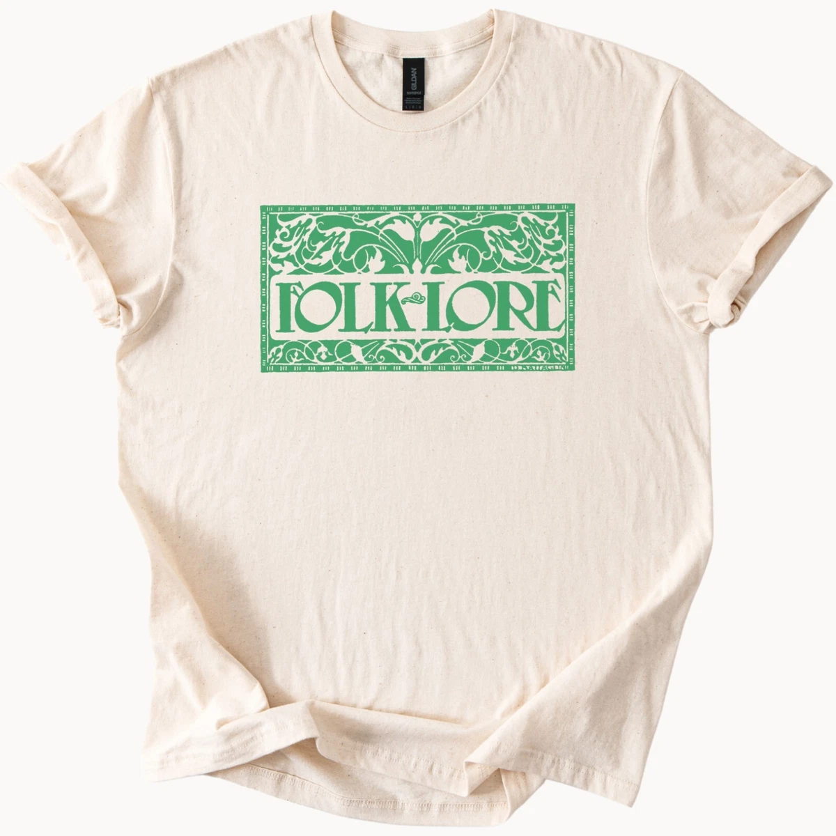 Folklore Green Graphic Tee Nature Inspired Art Nouveau Typography Shirt ...