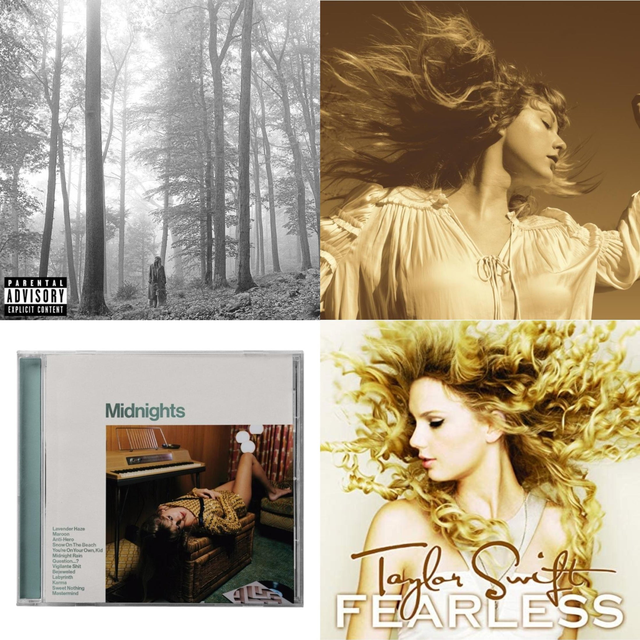 Folklore (X) & Fearless (Taylor's Version) (2CD) & Midnights (X) (Jade Green CD) & Fearless ...