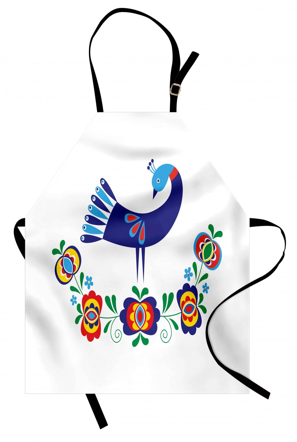 Folkloric Apron, Ukrainian Culture Inspired Floral Motif with Peacock ...