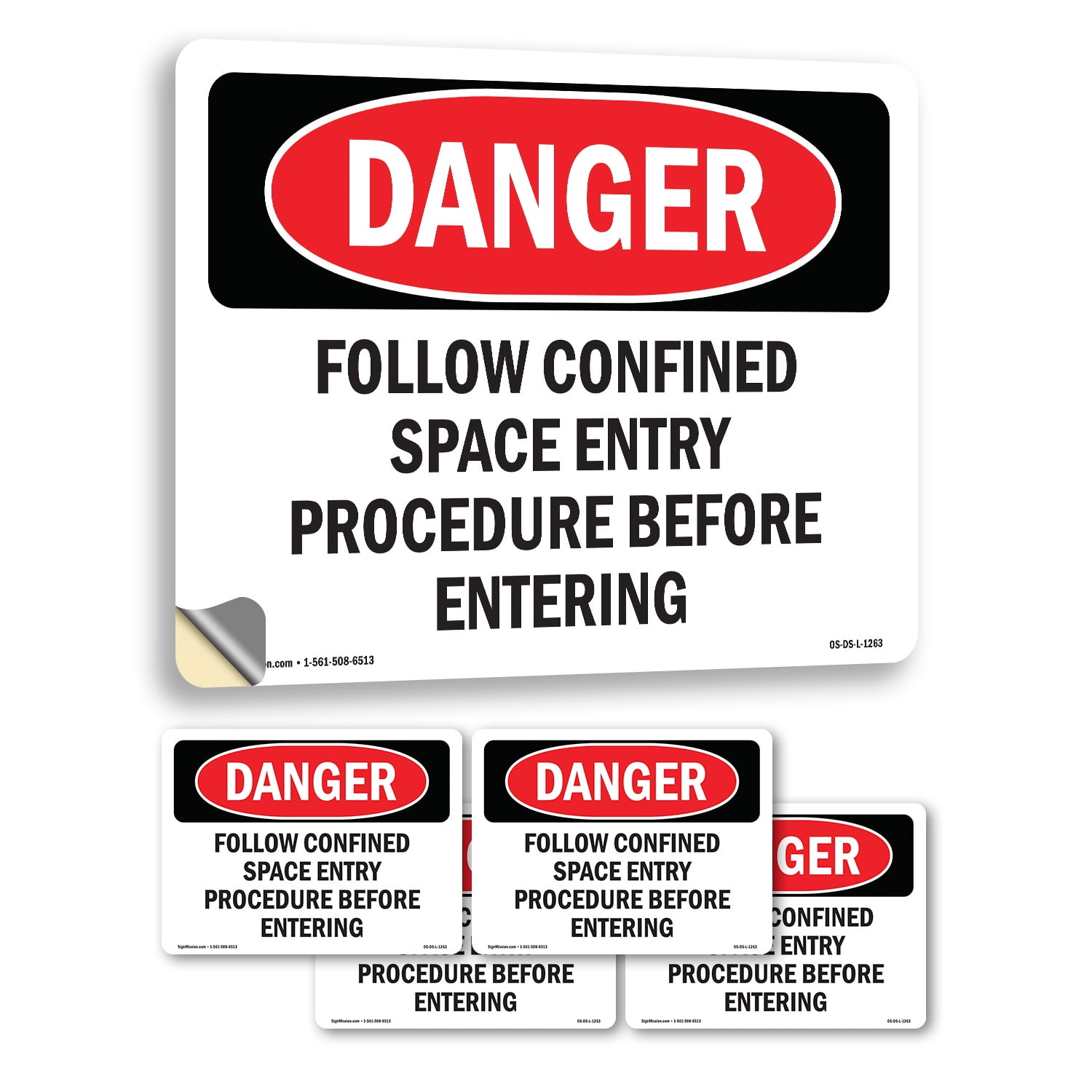 Follow Confined Space Entry Procedure OSHA Danger Vinyl Decal Label 10 ...