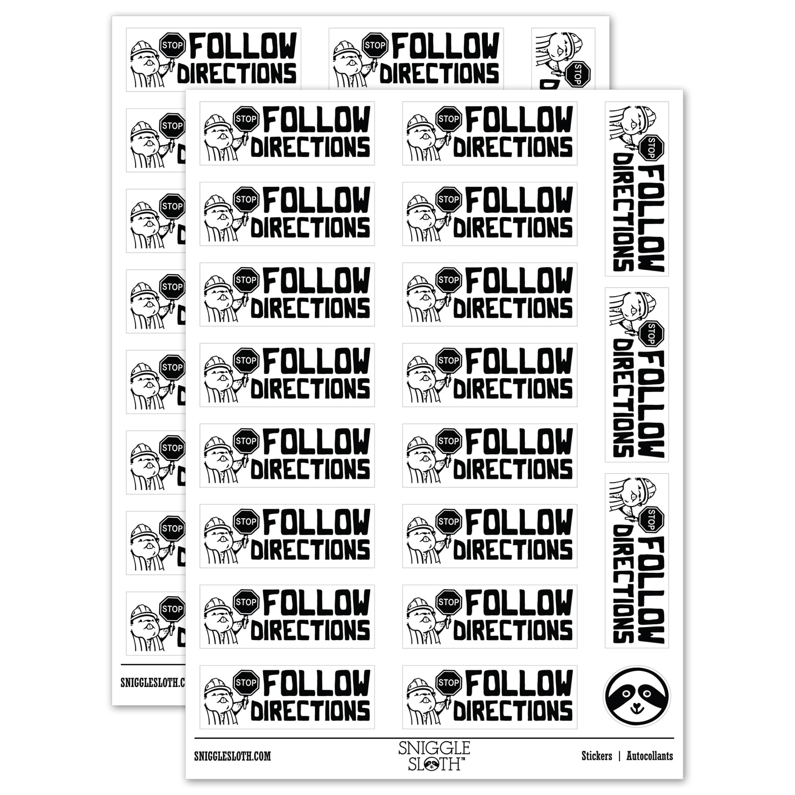 Follow Directions Stop Sign Teacher Student School Sticker Set - White ...
