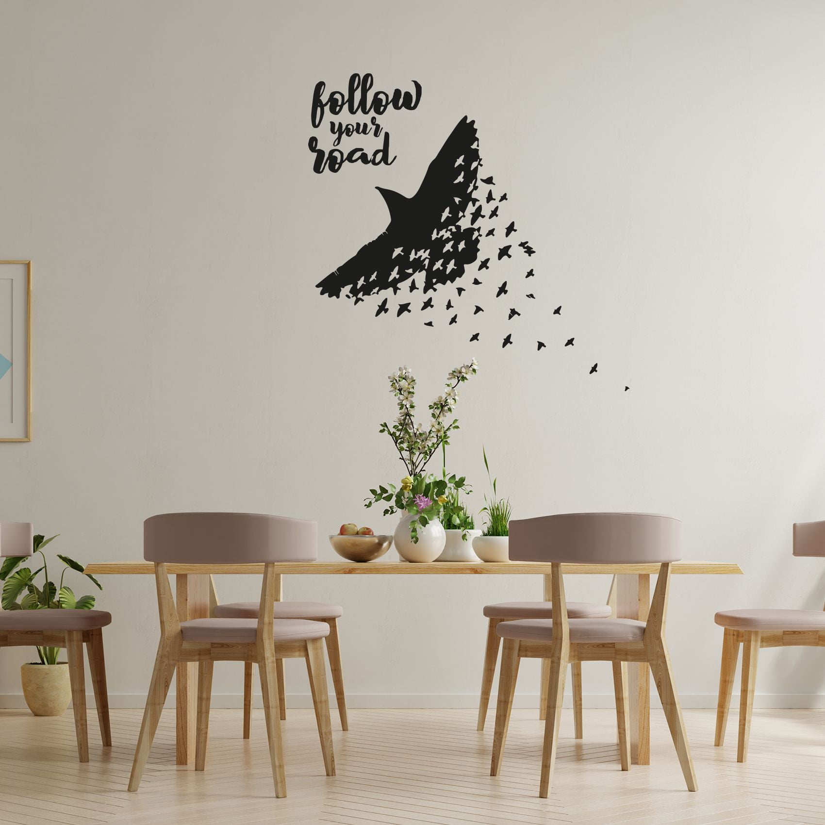 Follow Your Road Life Motivation Quote Beautiful Birds Flock Silhouette ...