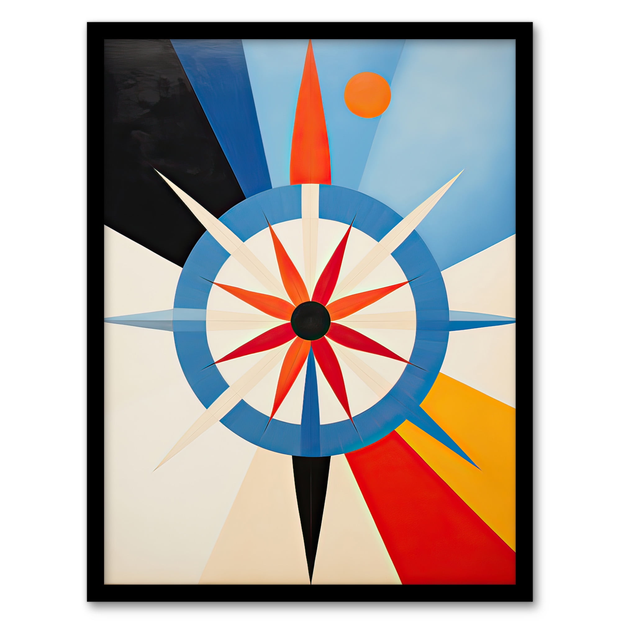 Follow the Sun Abstract Geometric Oil Painting Blue Orange Cream ...