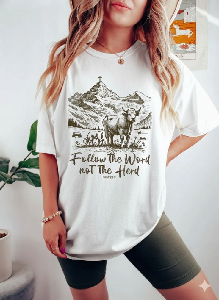 Follow the Word Not the Herd Christian T-Shirt, Faith Scripture Country ...