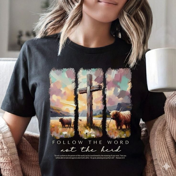 Follow the Word Not the Herd Christian Women Shirt, Bible Verse Faith Based Tee, Jesus Country ...