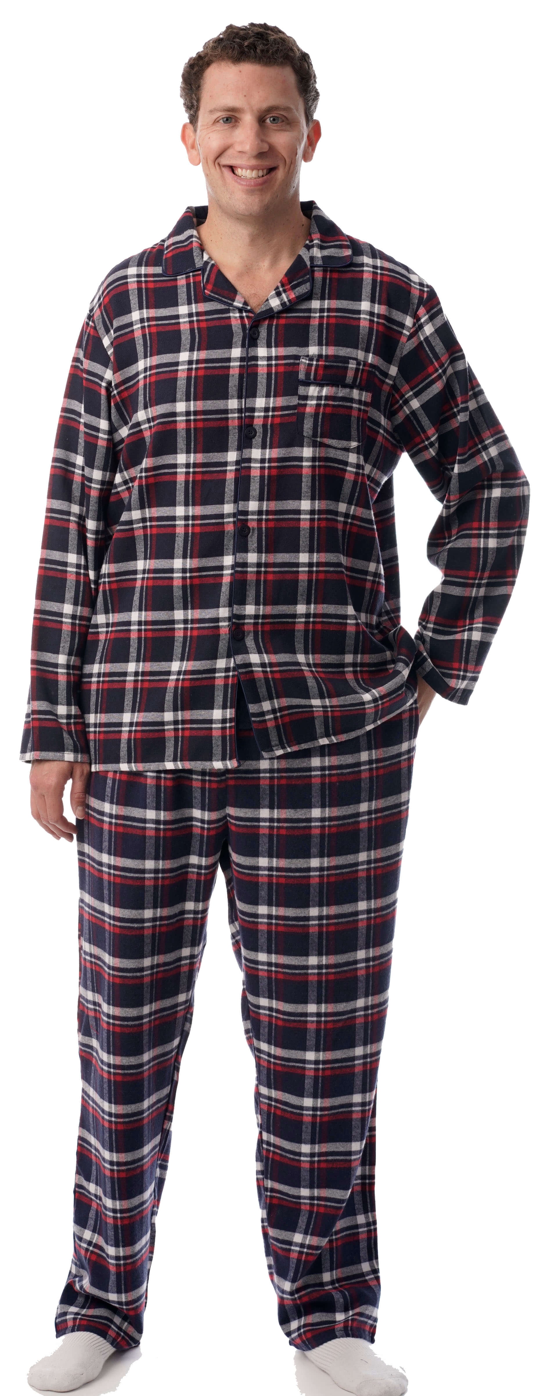 #FollowMe Mens Plaid Button-Front Flannel Pajama Set Classic ...