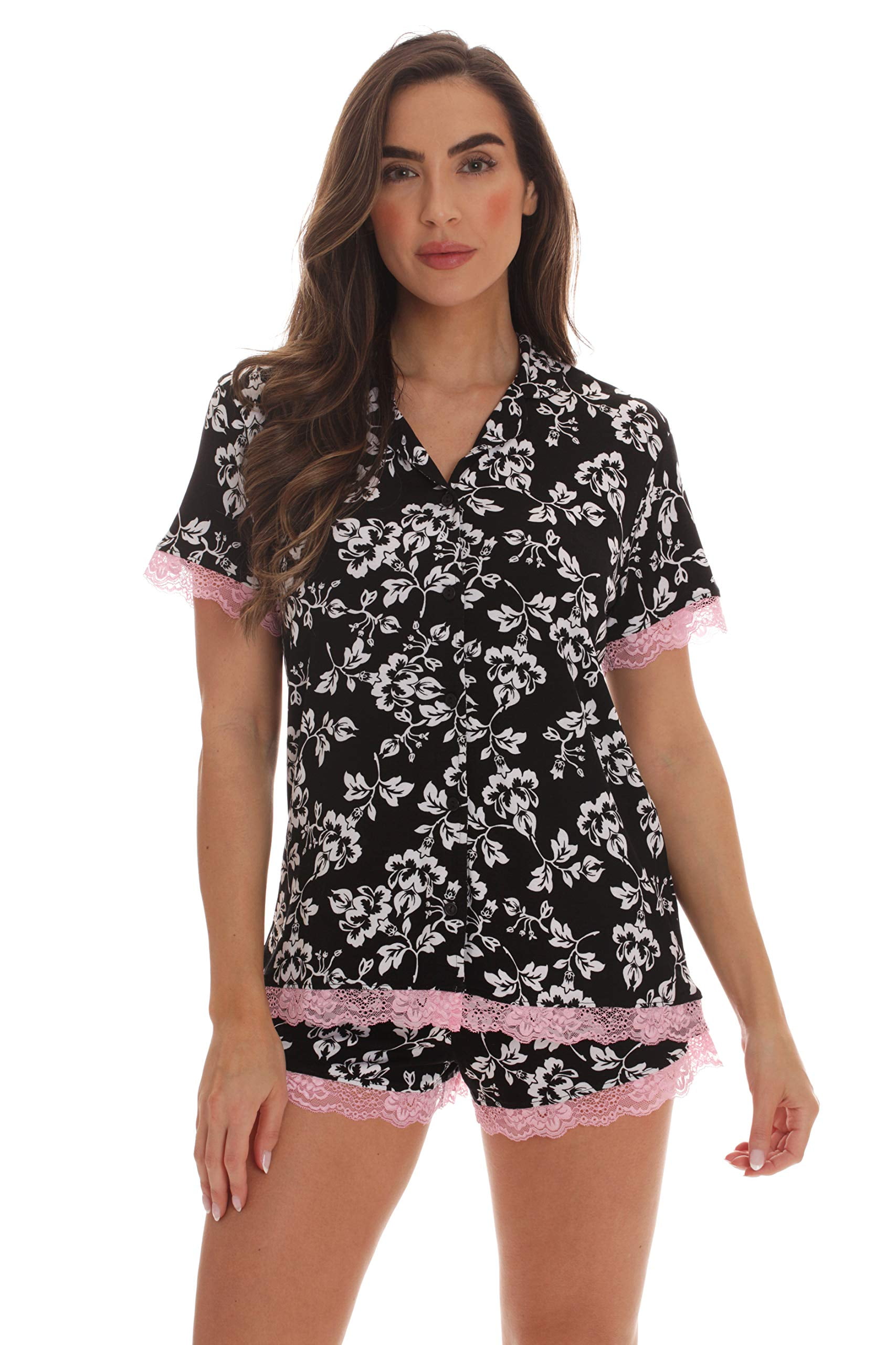 #FollowMe Womens Button-Down Pajama Shorts Set with Notch Collar Chic ...