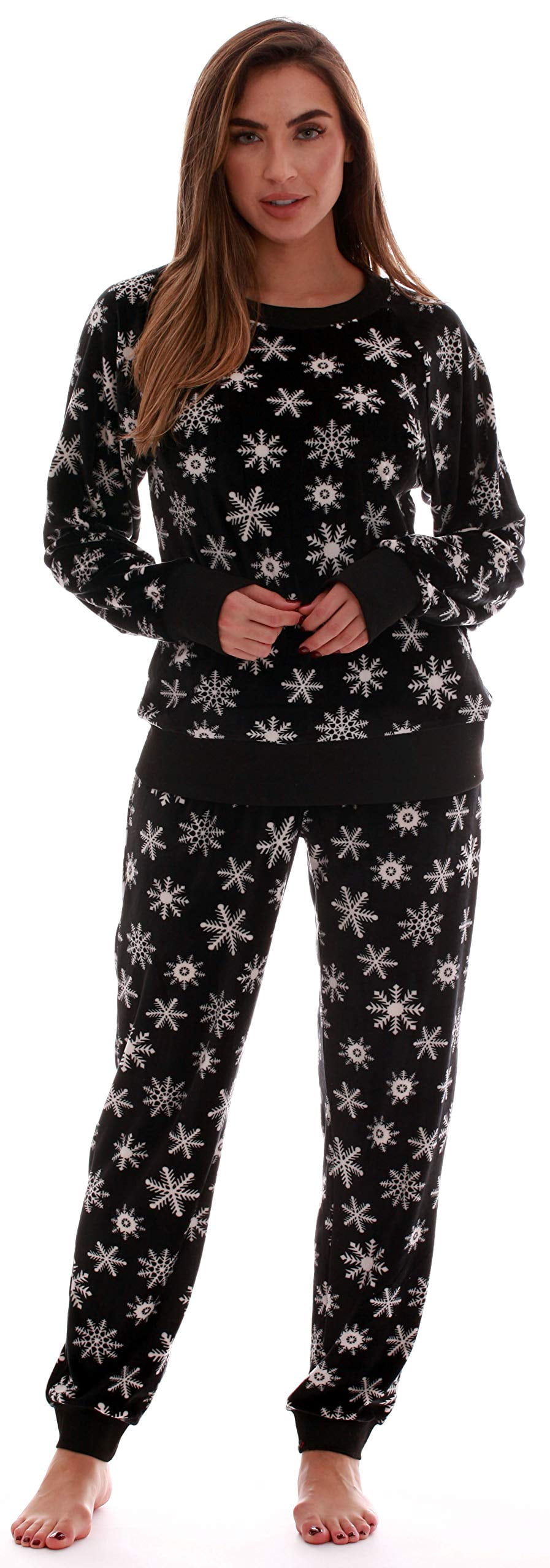 #FollowMe Womens Ultra-Soft Velour Jogger Pajama Set Relaxing & Stylish Sleepwear (Black ...