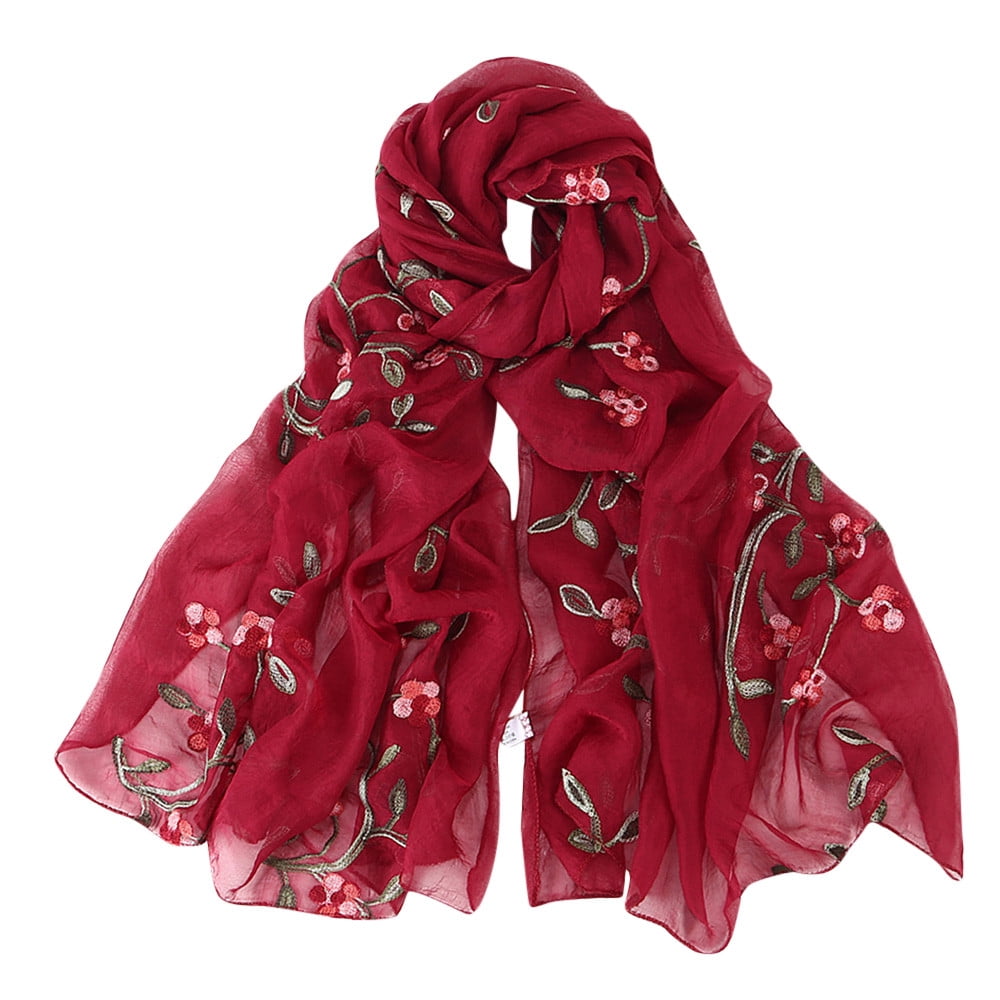 Follure Summer Scarfs for Women Embroidery Chiffon Scarf Hijab Wrap ...